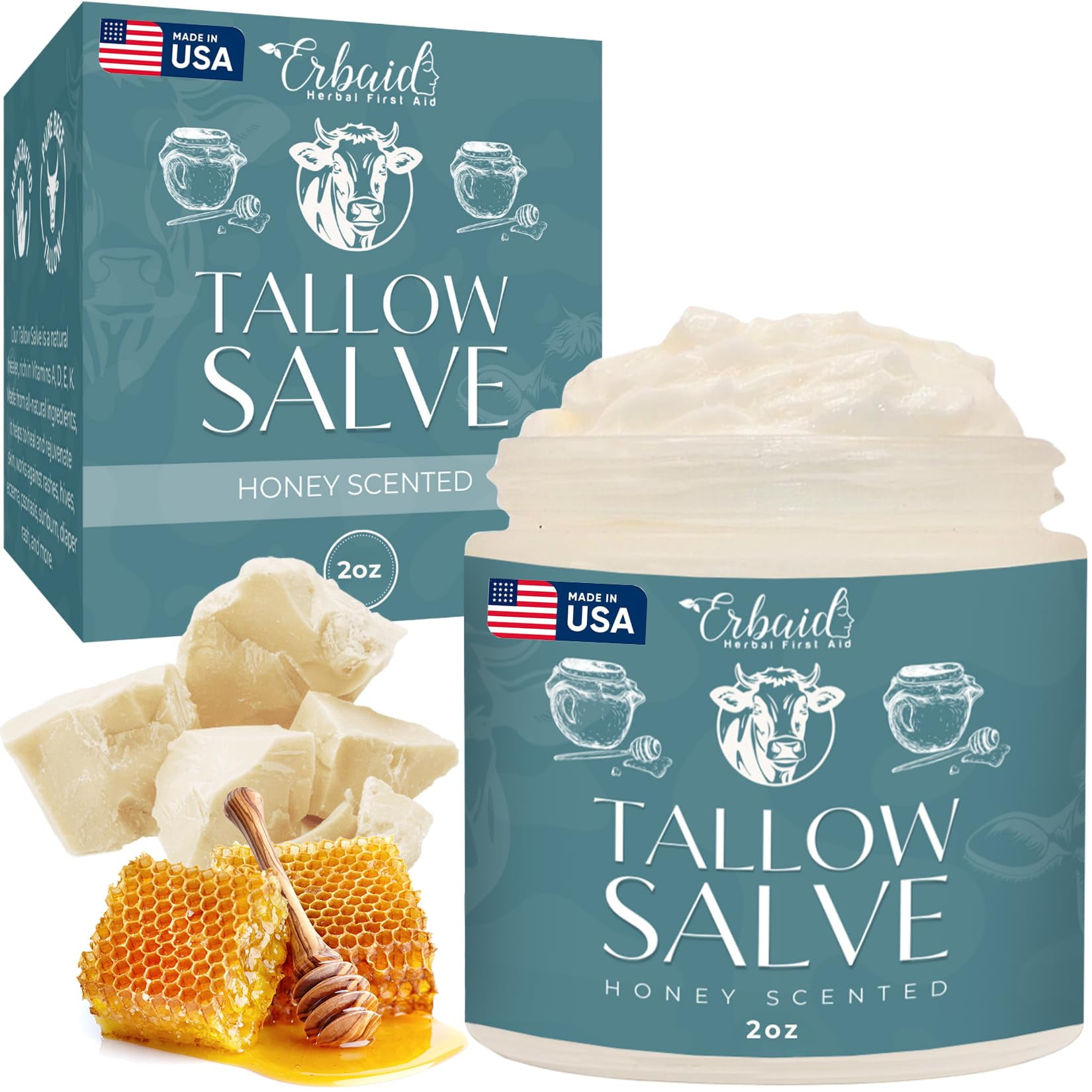 Tallow Salve - SAF21 All Natural Grass Fed Tallow & Honey All Purpose ...
