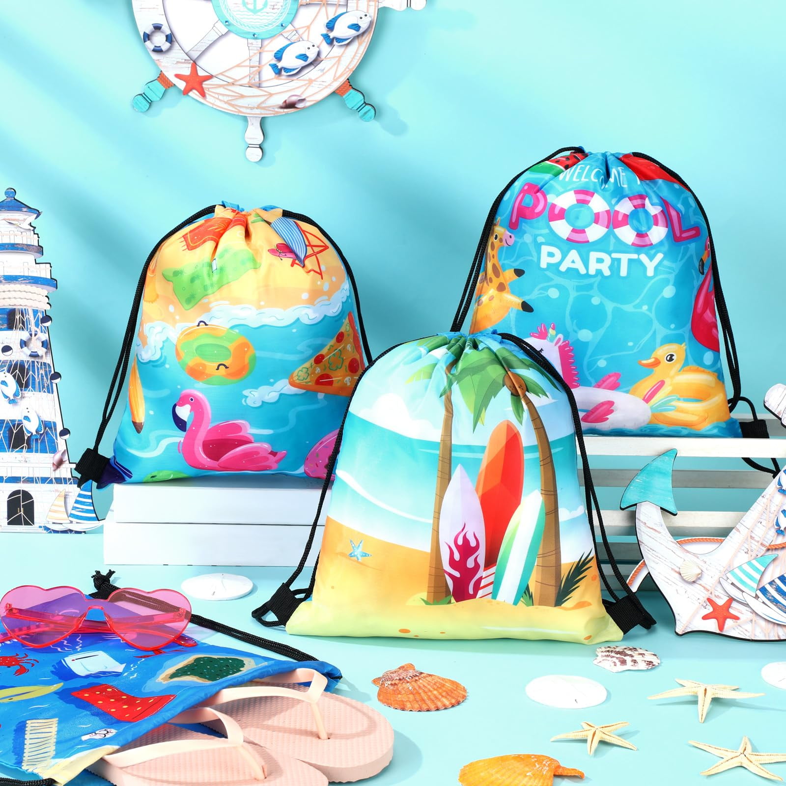 Talltalk 24 Pcs Summer RRF12 Pool Party Favor Bags Beach Drawstring ...