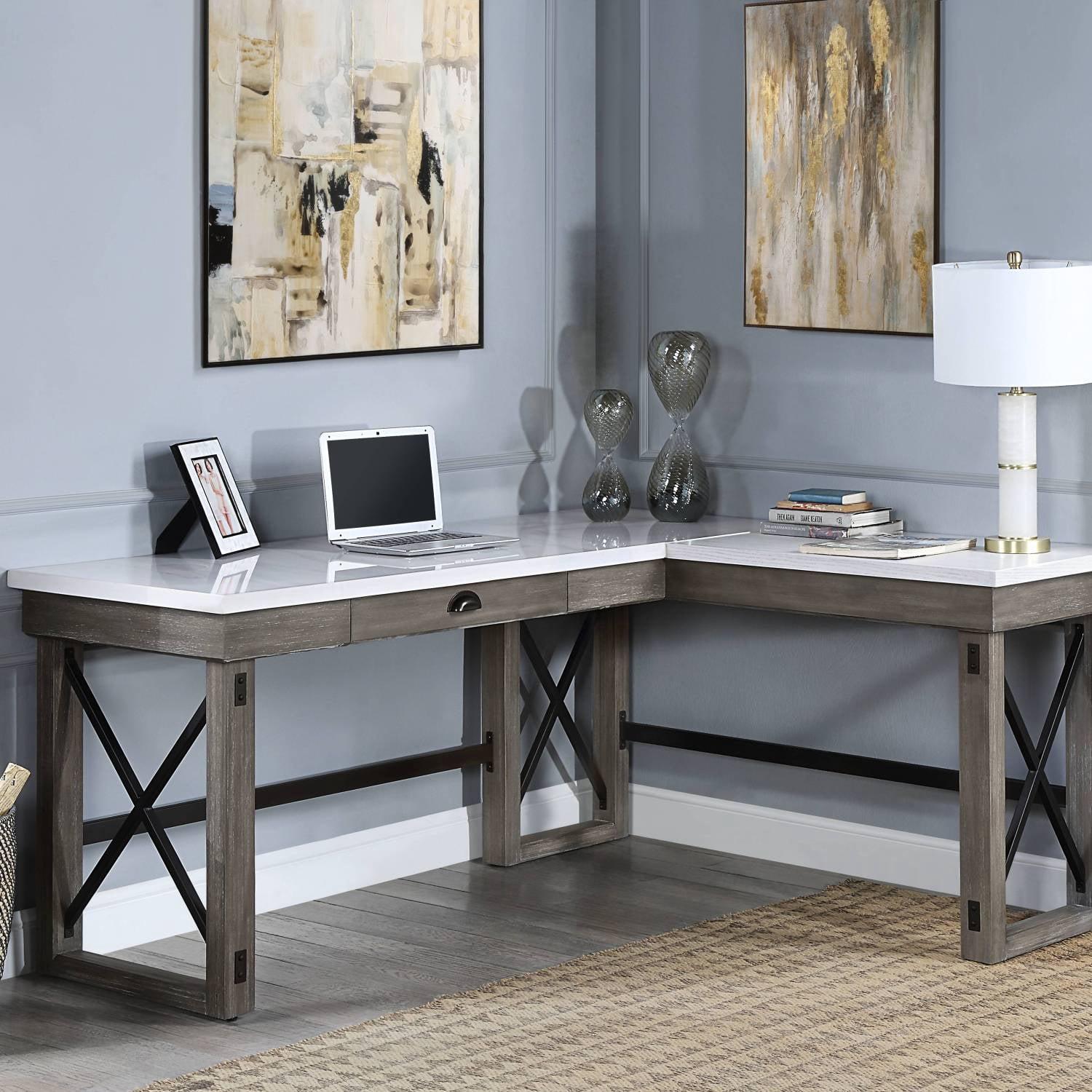 Talmar Marble Top Writing Desk - Weathered Gray Finish with Lift Top ...