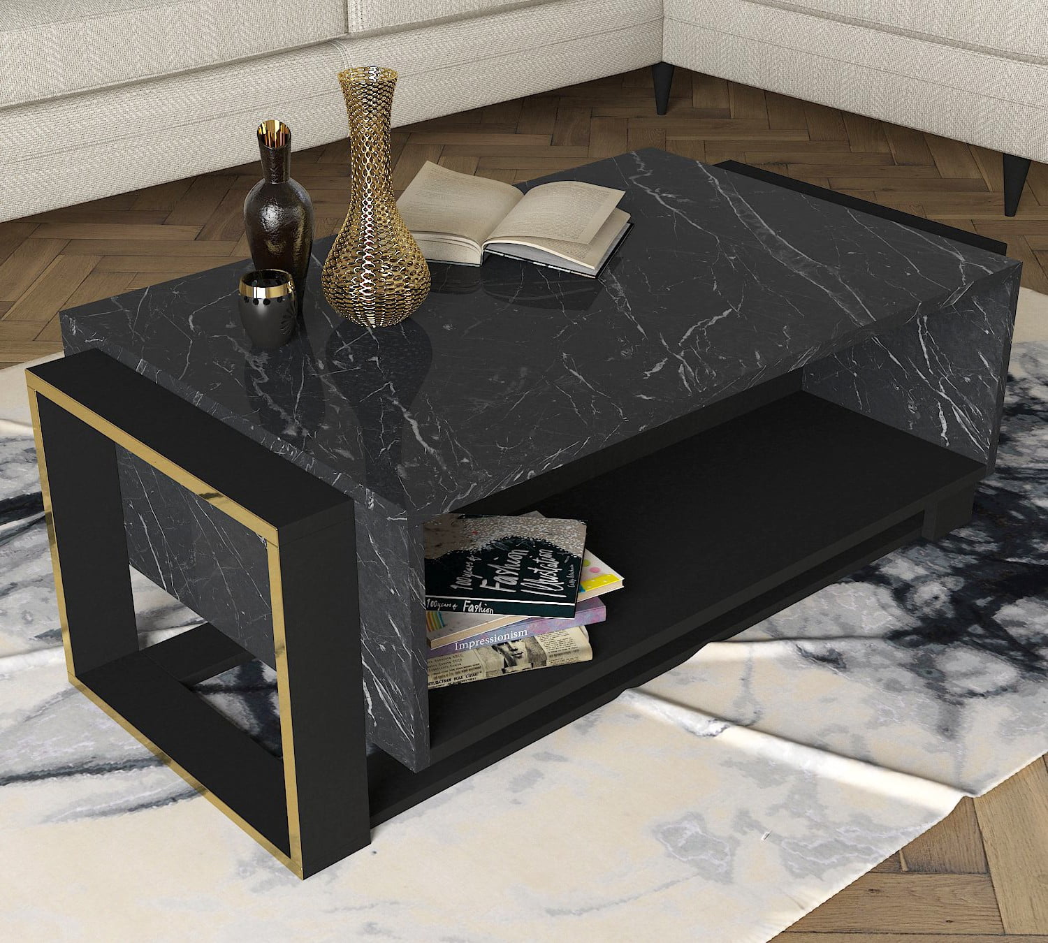 Talon - Bianco - Black,Gold Coffee Table - Walmart.com