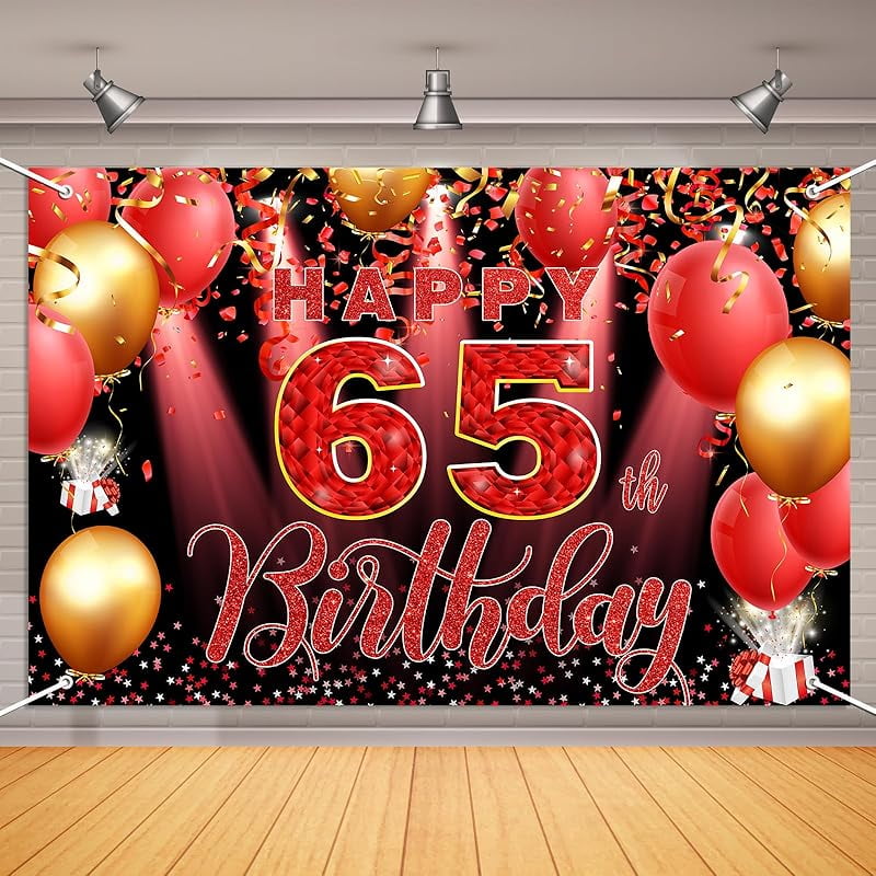 Talorine 65th Birthday Decorations Backdrop Banner for Women 6x4ft Red ...