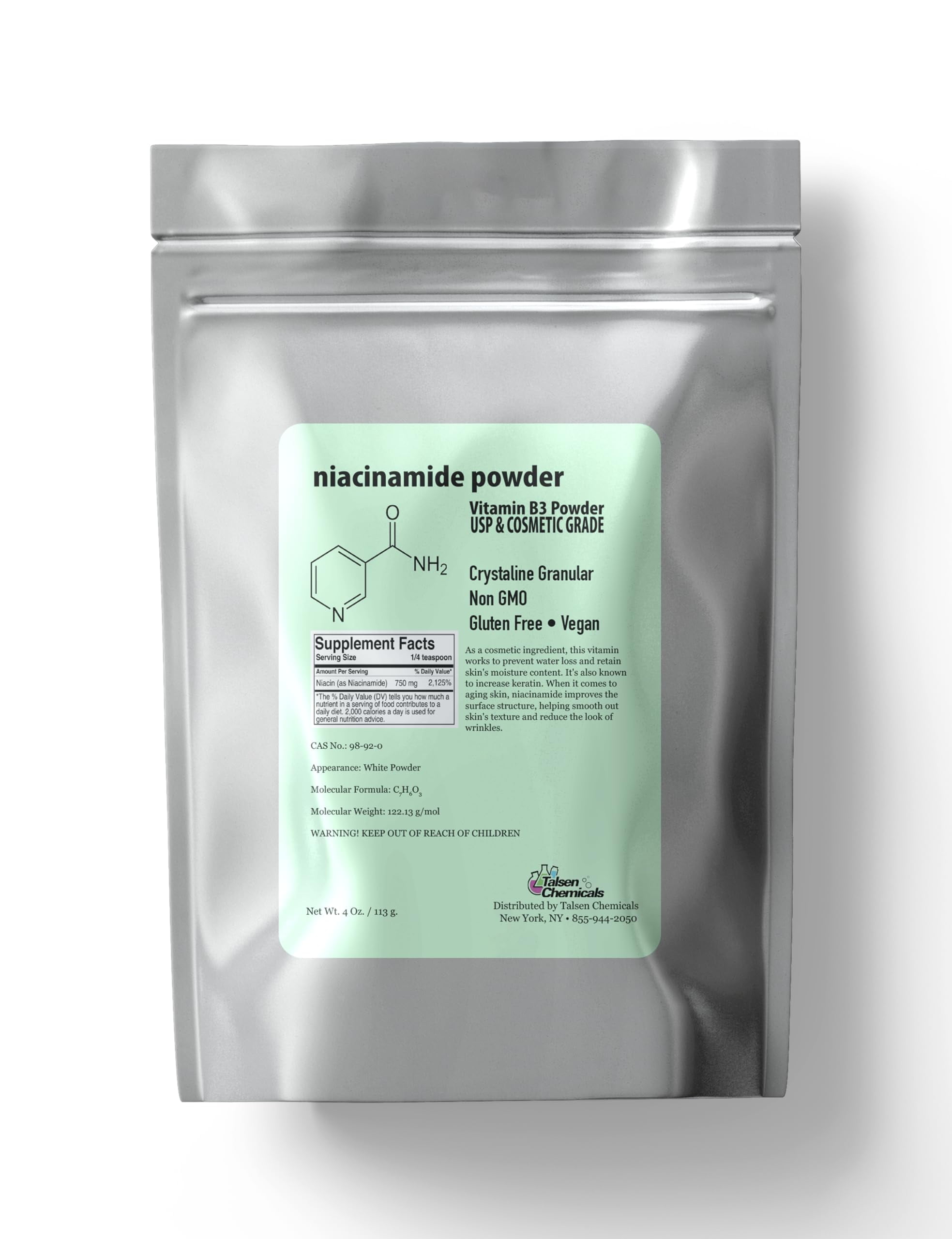 Talsen Chemicals Pure Niacinamide VTF5 Powder For Skin Care (Vitamin B3) DIY Niacinamide Serum ...