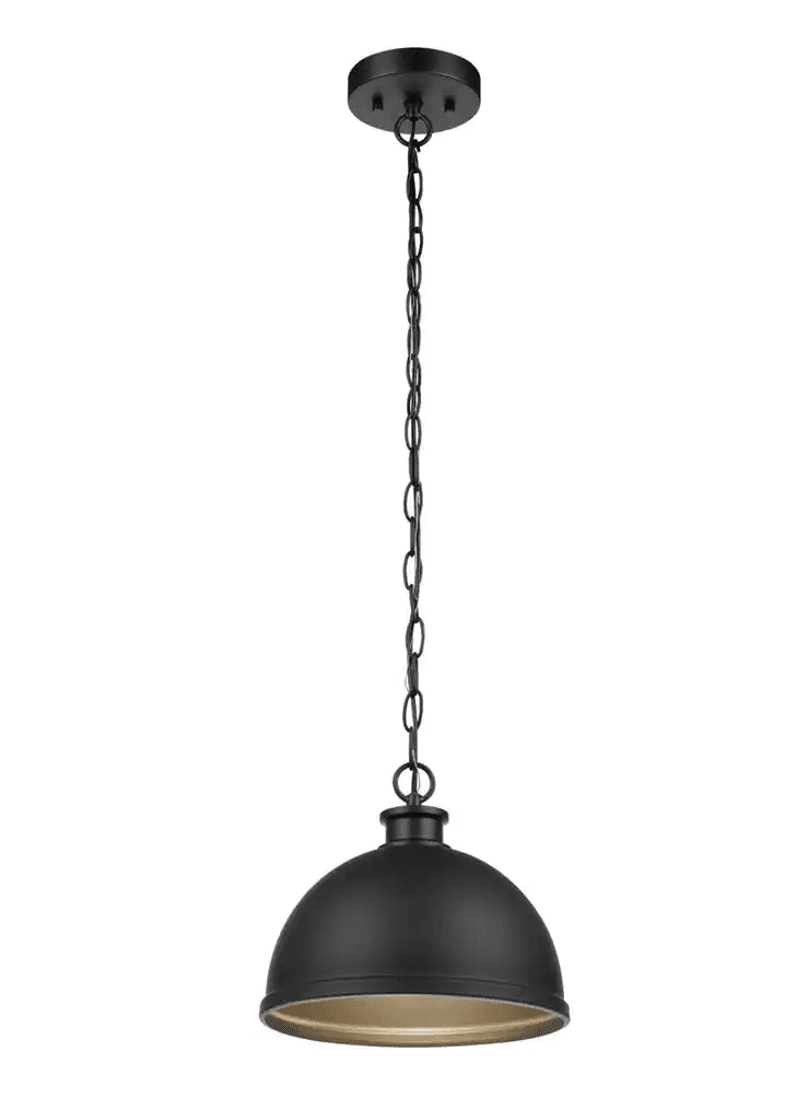 Hampton Bay Talullah Modern 1-Light Matte Black Pendant Lighting, Gold ...