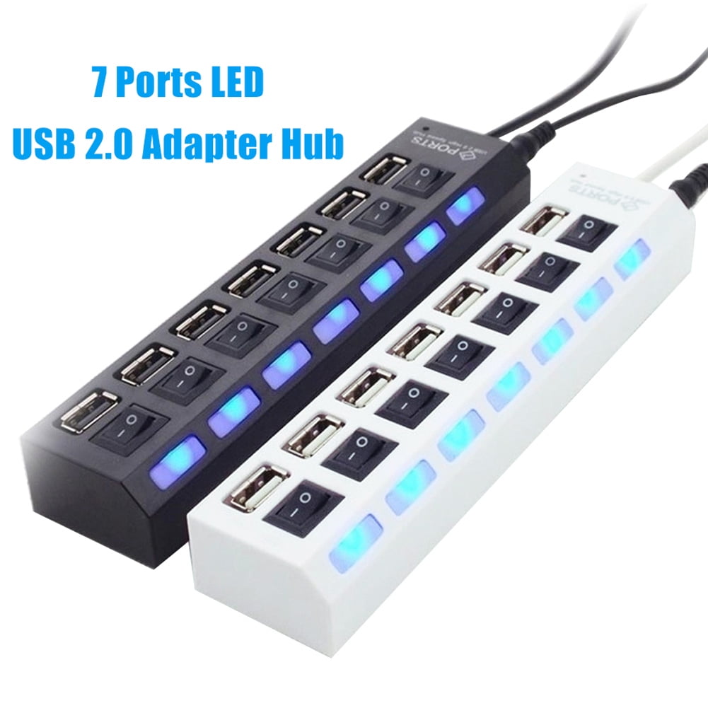 Taluosi Portable LED Indicator Light 7 Ports USB 2.0 Adapter Charge Hub ...