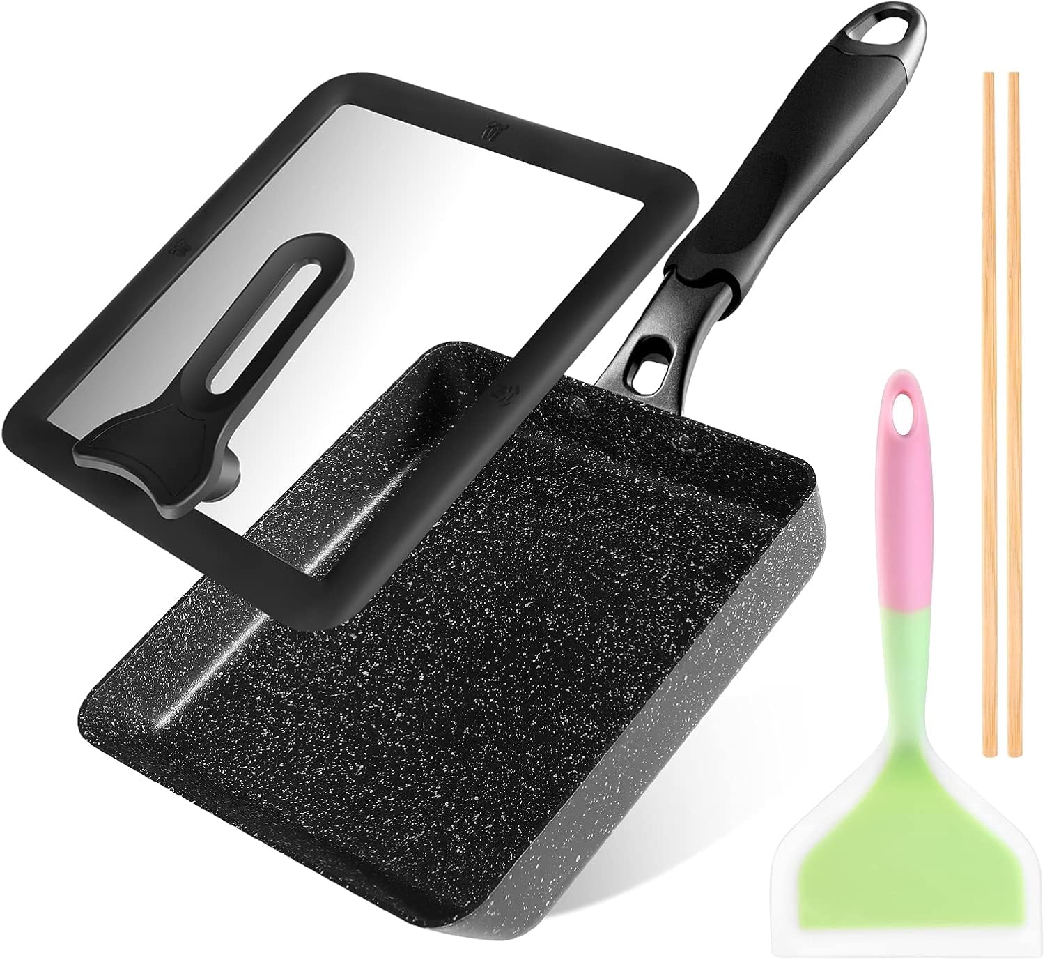 Japanese Egg Pan Tamagoyaki Square Skillet with Cover, PFOA-Free ...
