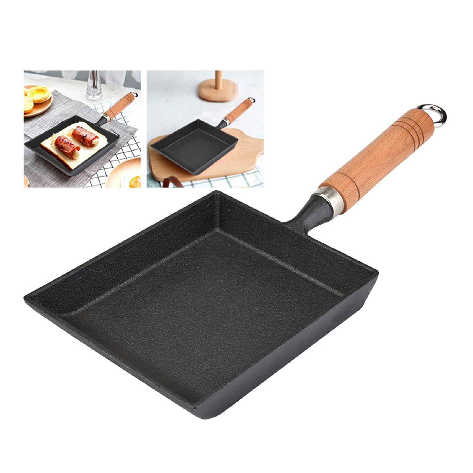 Tamagoyaki Pot Cast Iron Wooden Handle Anti Hot Design, Cast Iron Pan ...