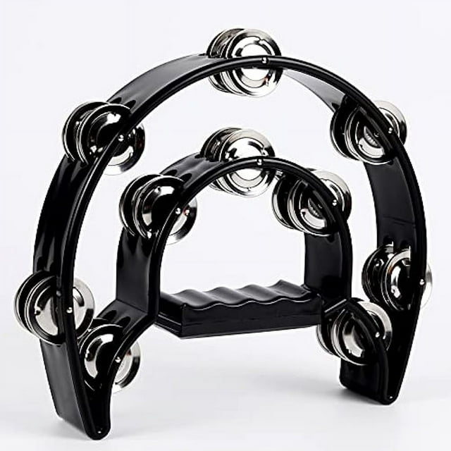 Tambourine Double Row Metal Jingles Bell Hand Held Percussion Half Moon ...