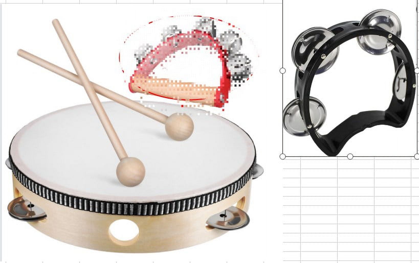 WRISTBIQUE Tambourine with Percussion Sticks Set Traditional Design for ...