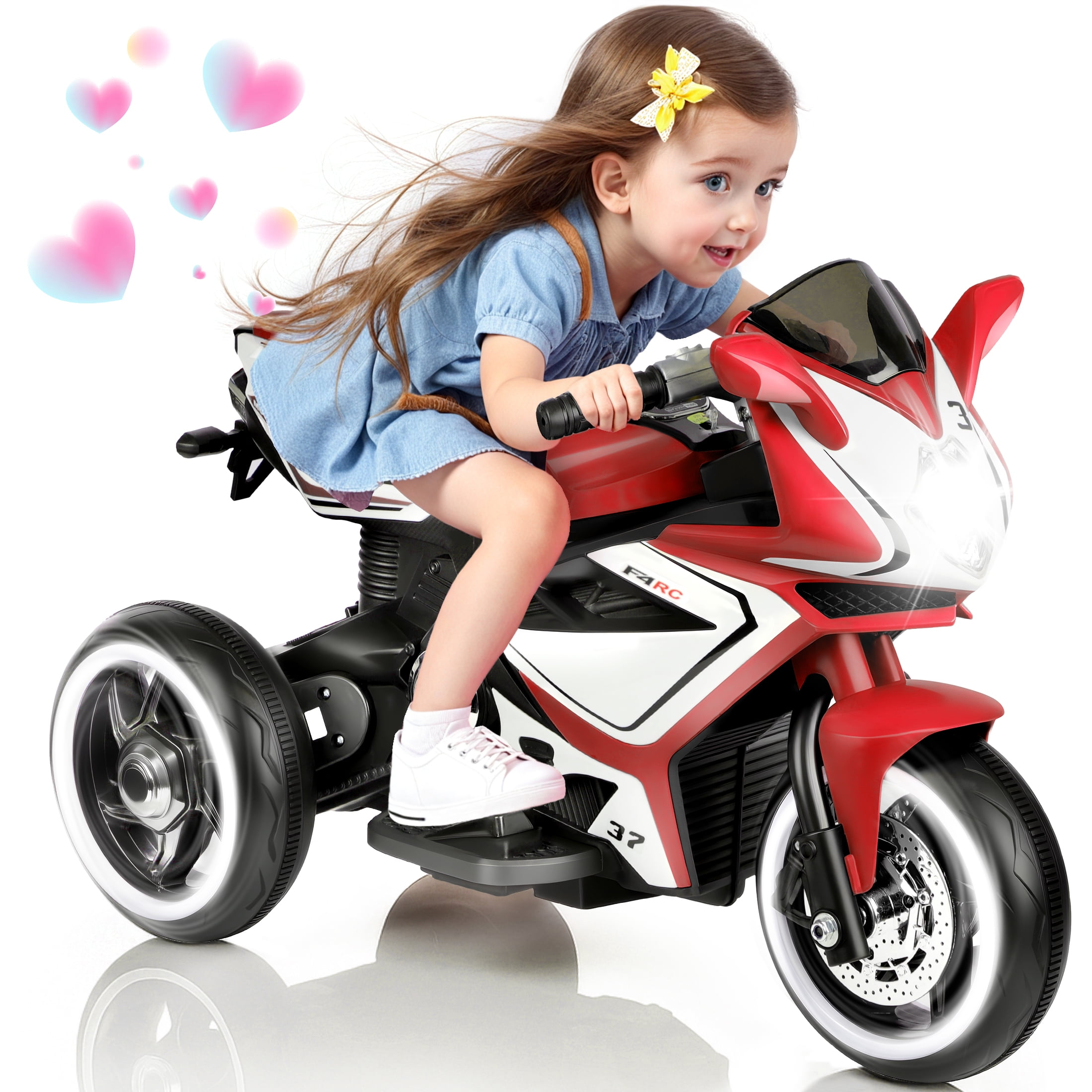 Tamco 6V Kids Ride on Motorcycle, 3 Wheels Electric Toy with Music, Bluetooth, LED Light for ...