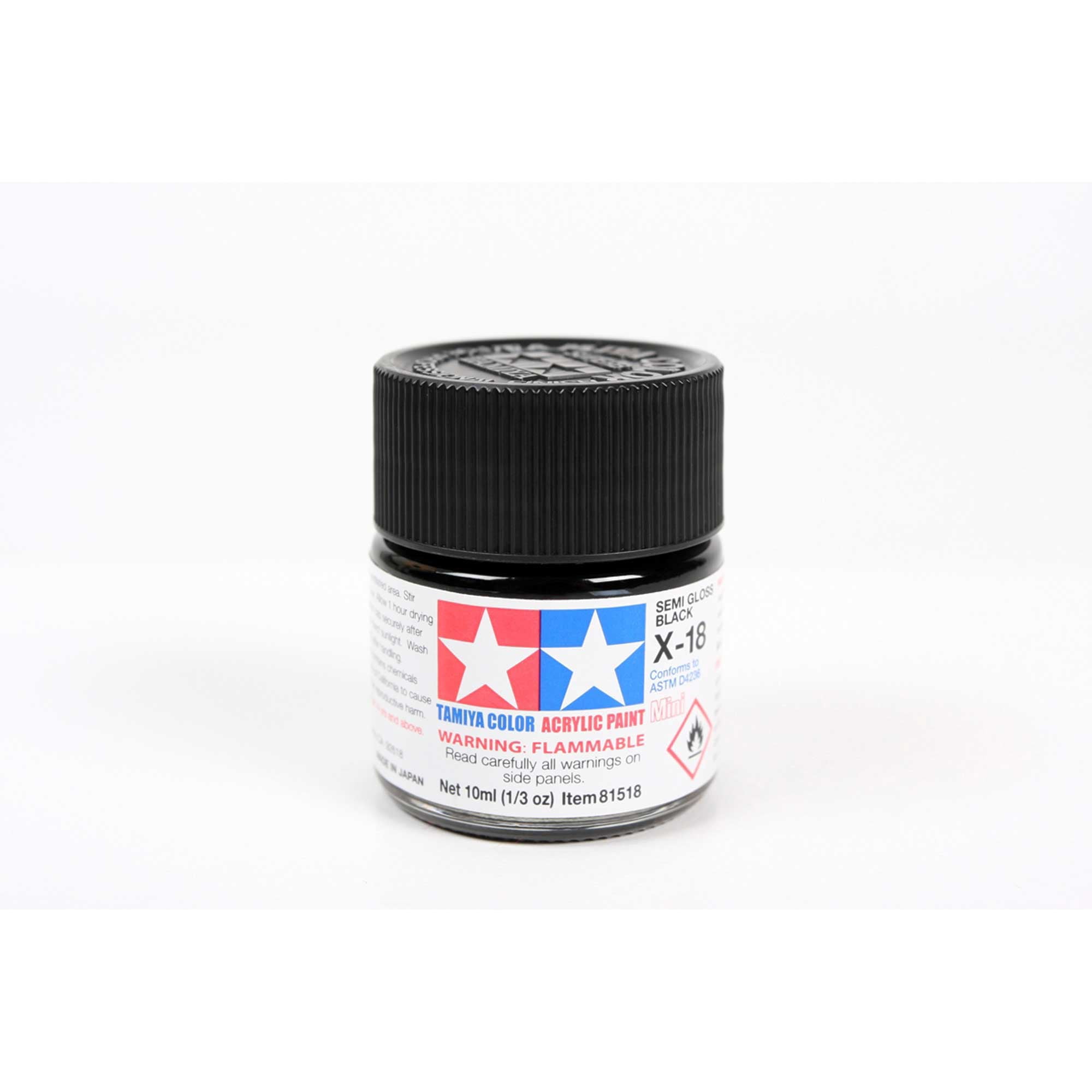Tamiya Acrylic Mini X18 Semi Gloss Black TAM81518 Plastics Paint ...
