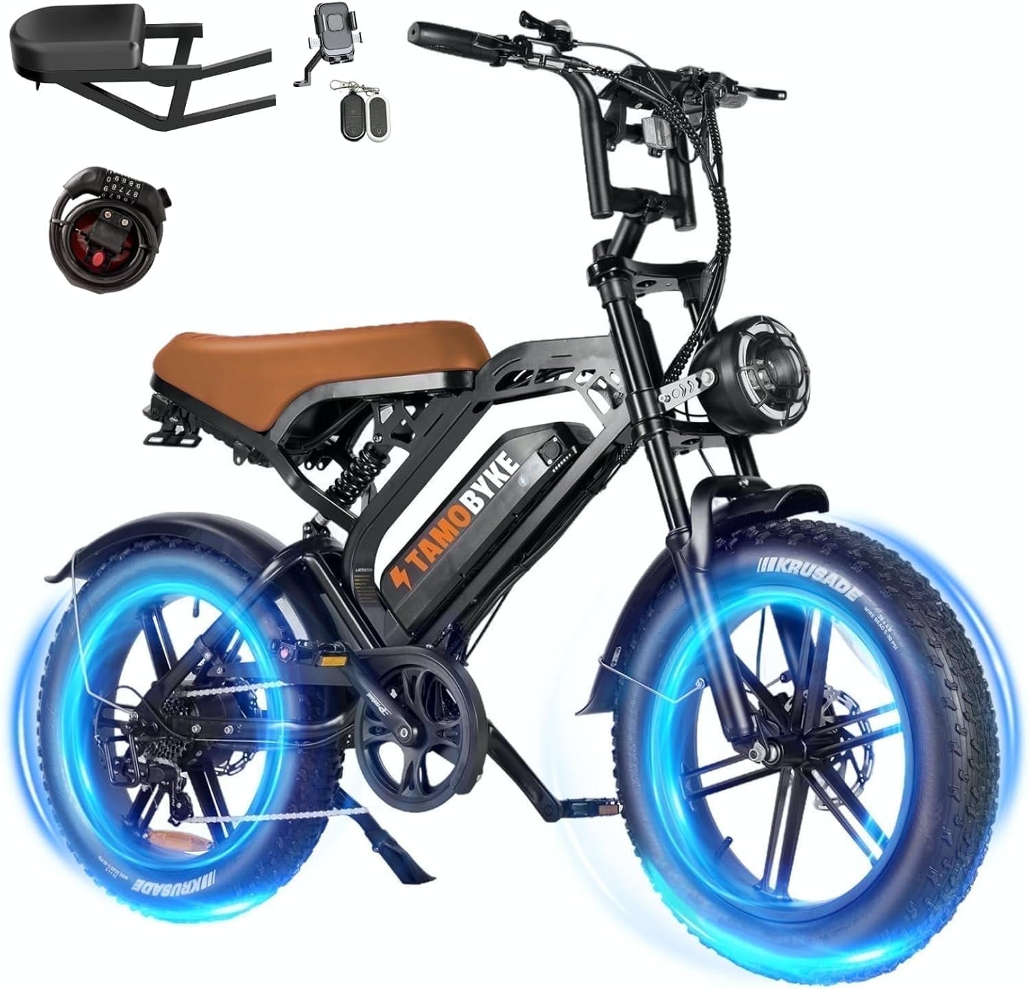 Tamobyke V20 Electric Bike for Adults, 20" Fat Tire E-Mountain Bicycle ...