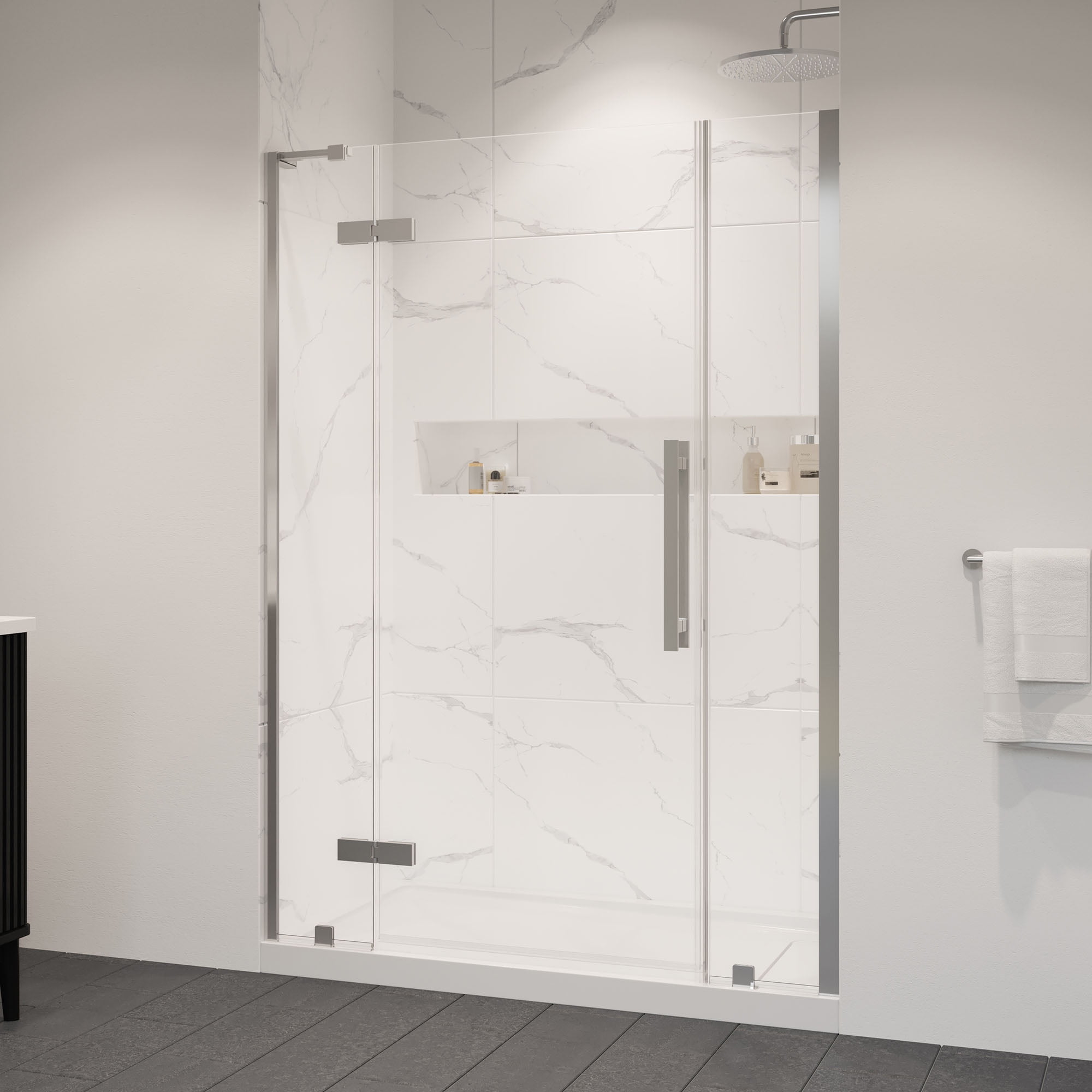 Tampa 54 x 36 x 74-3/4 Alcove Shower Kit with Base and Door in Satin ...
