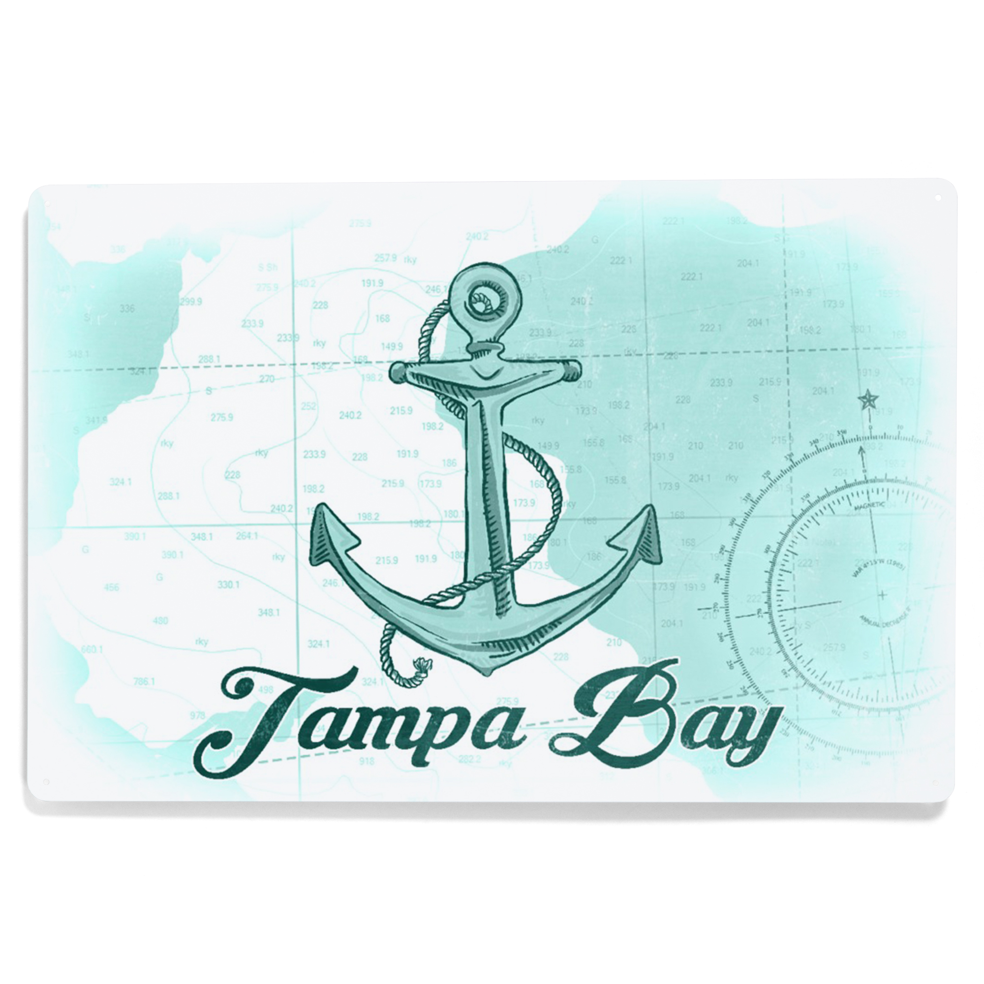 Tampa Bay, Florida, Anchor, Teal, Coastal Icon (12x18 Aluminum Art ...