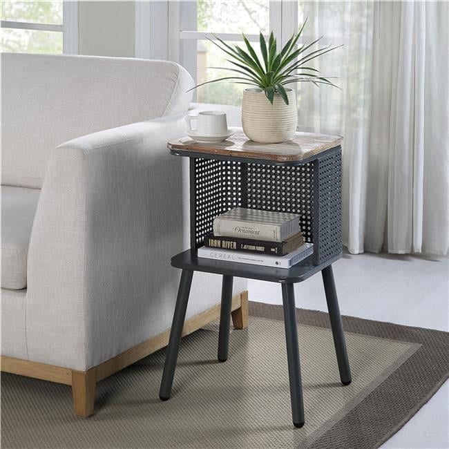 Tampa Fir Wood Side Table with Woven Wrap Around Back, Natural ...