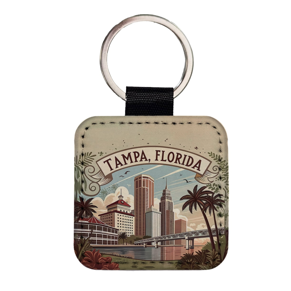 Tampa, Florida FL Travel City State Stamp Faux Leather Square Keychain ...
