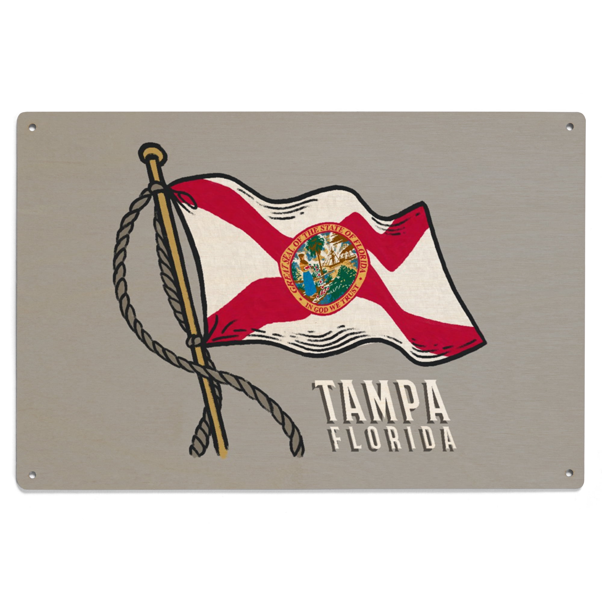 Tampa, Florida, Waving State Flag, State Series, Contour Birch Wood ...