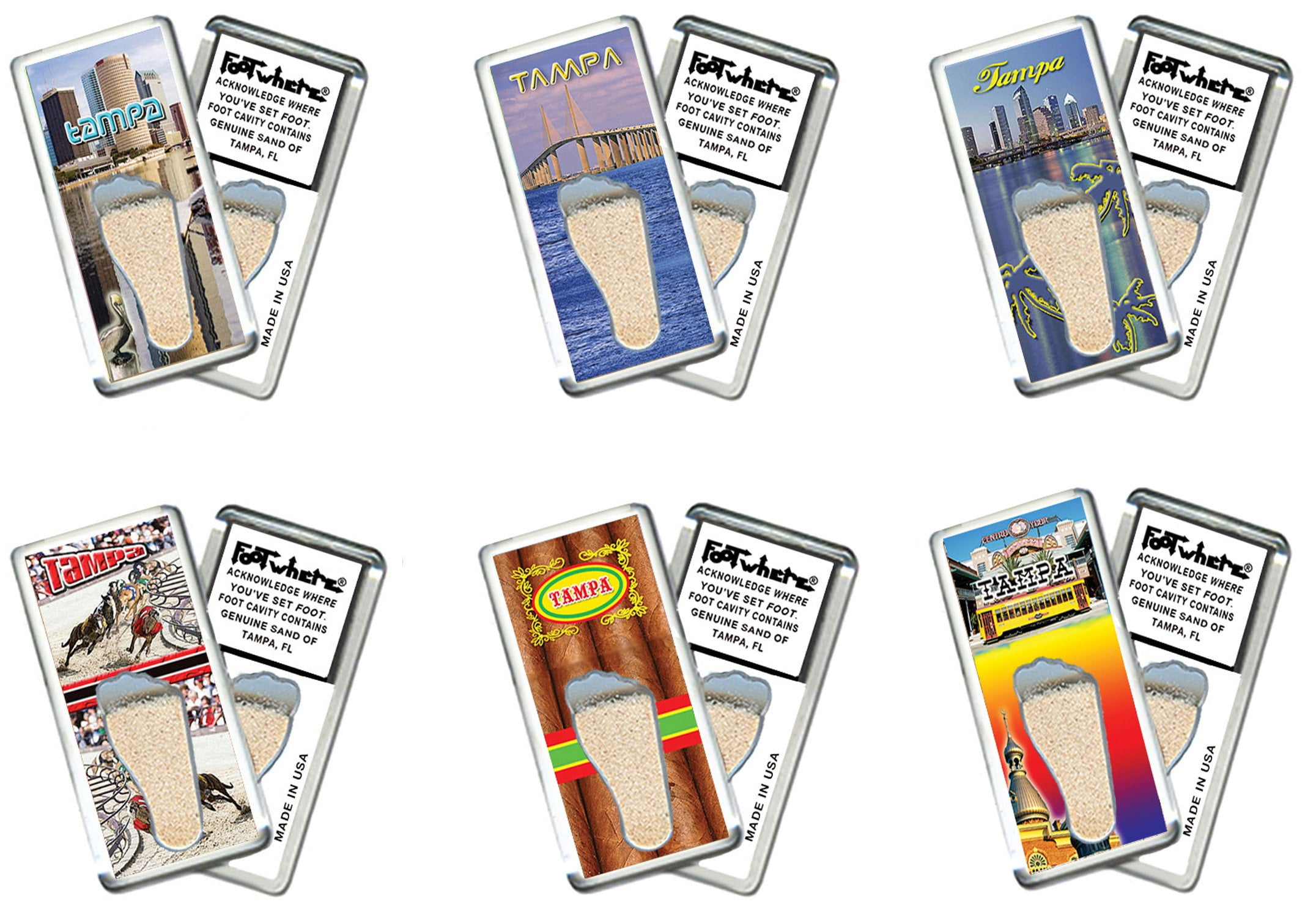 Tampa FootWhere Souvenir Fridge Magnets. 6 Piece Set. (TP200 - Assorted ...