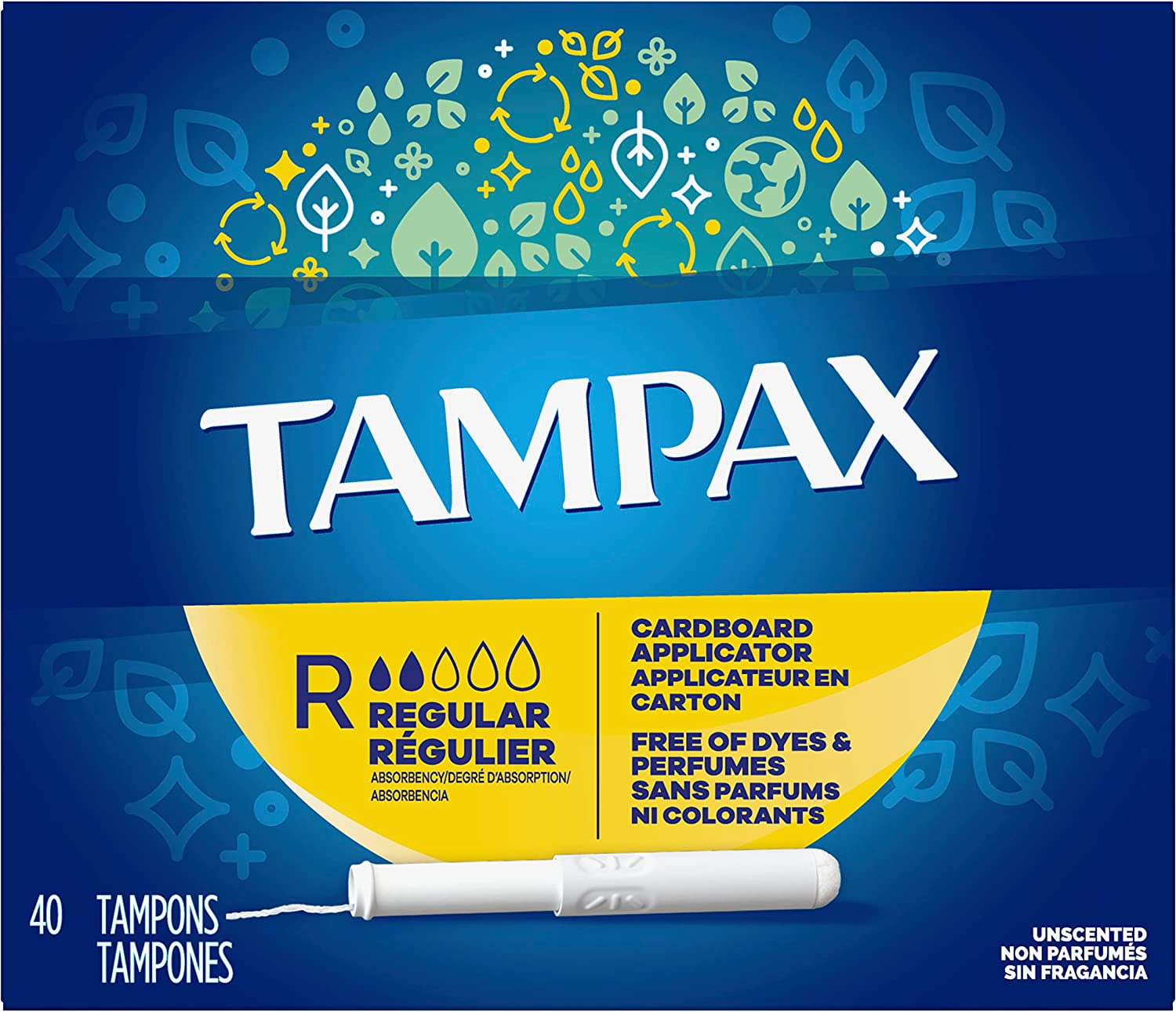 Tampax Regular Tampons, LeakGuard Skirt, Anti-Slip Grip, Cardboard ...