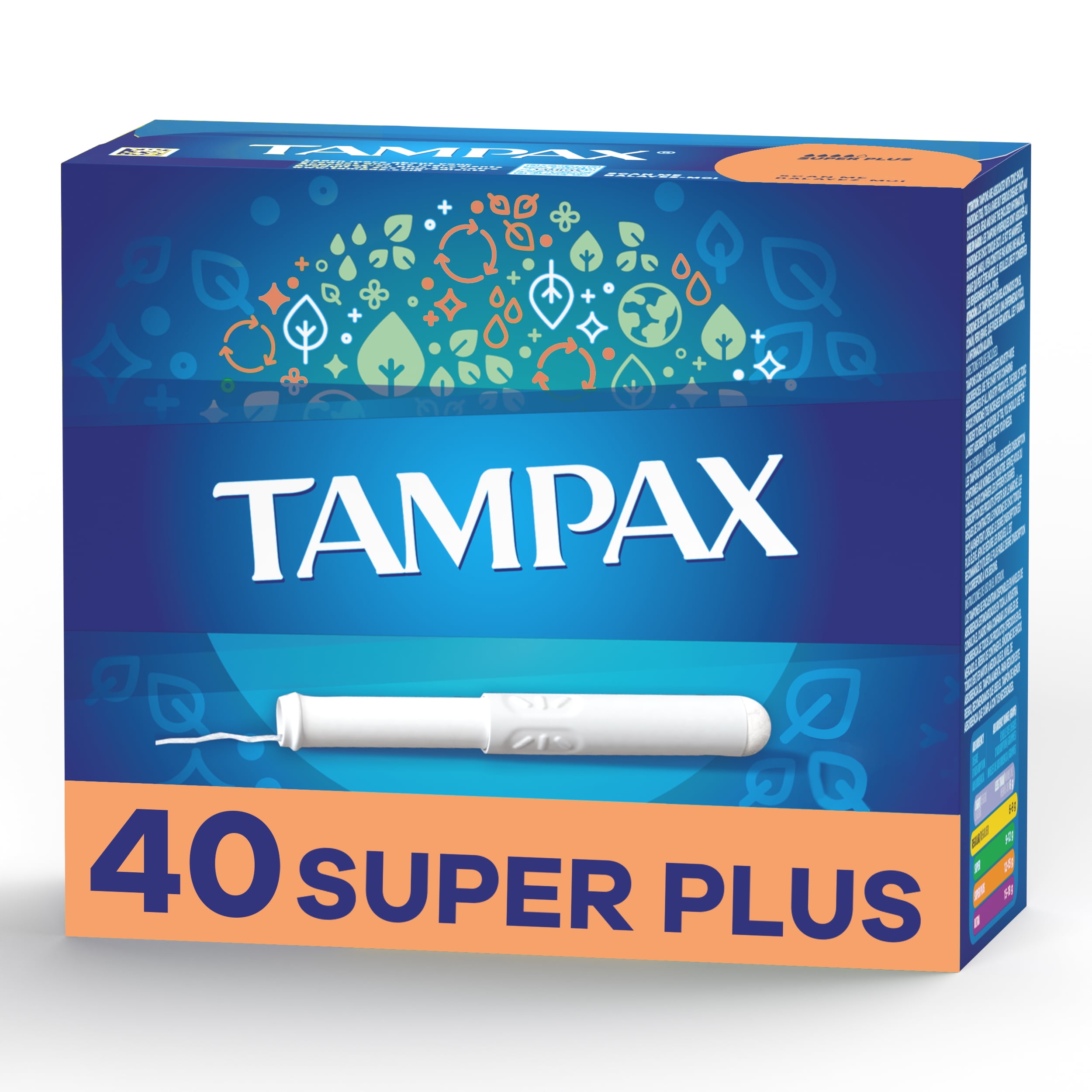 Tampax Super Plus Tampons, Unscented, 40 Count, LeakGuard, FormFit ...