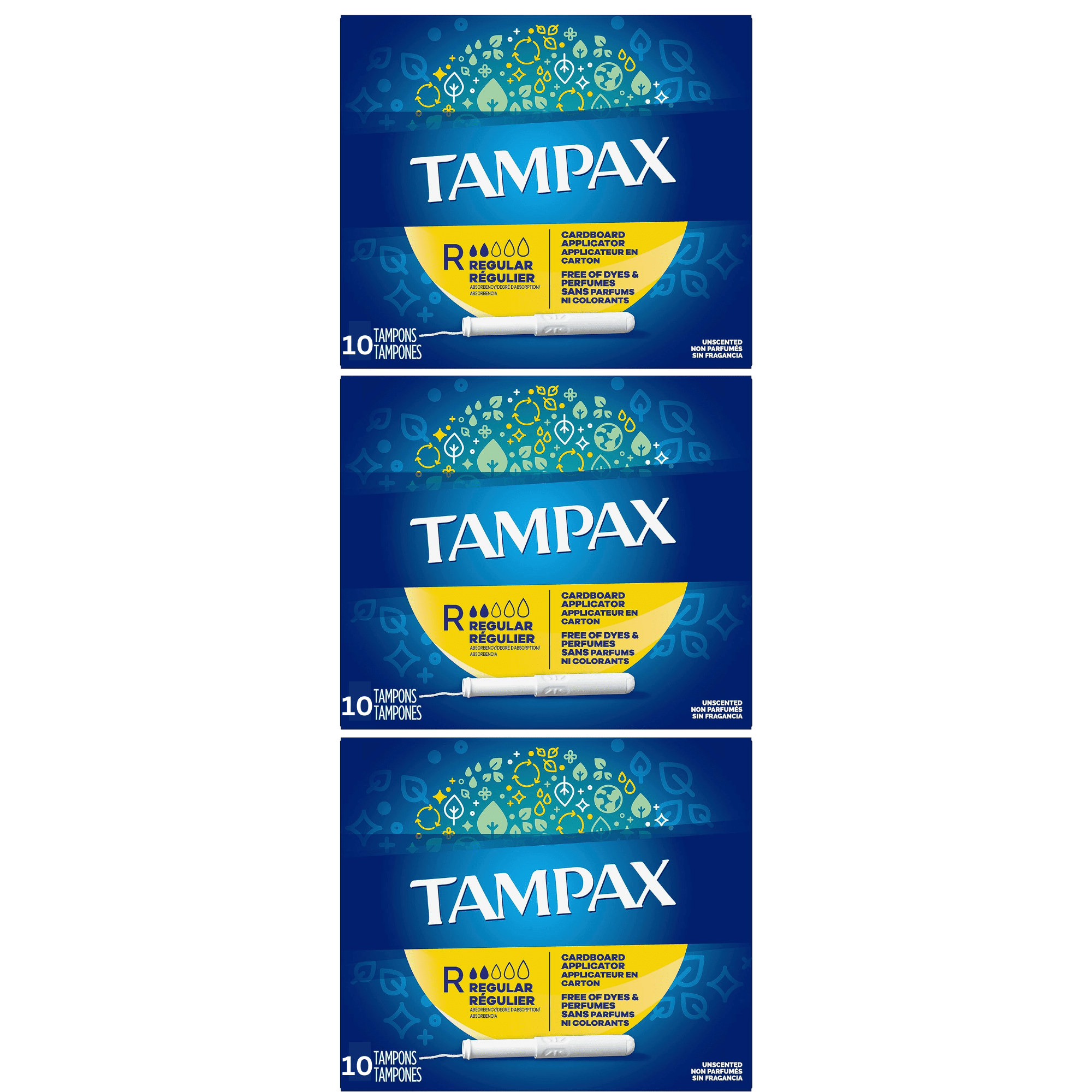 Tampax Cardboard Tampons Regular Absorbency, Anti-Slip Grip, LeakGuard ...