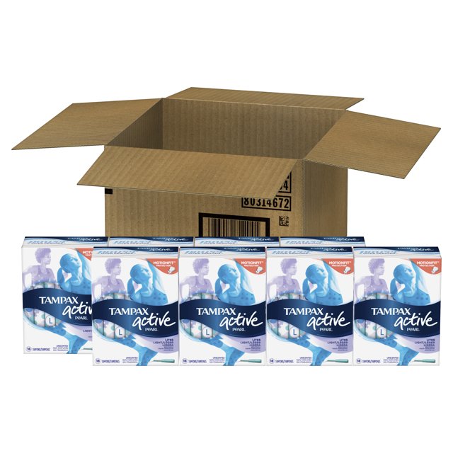 Tampax Pearl Active Light Plastic Tampons, Unscented, 144 Count ...