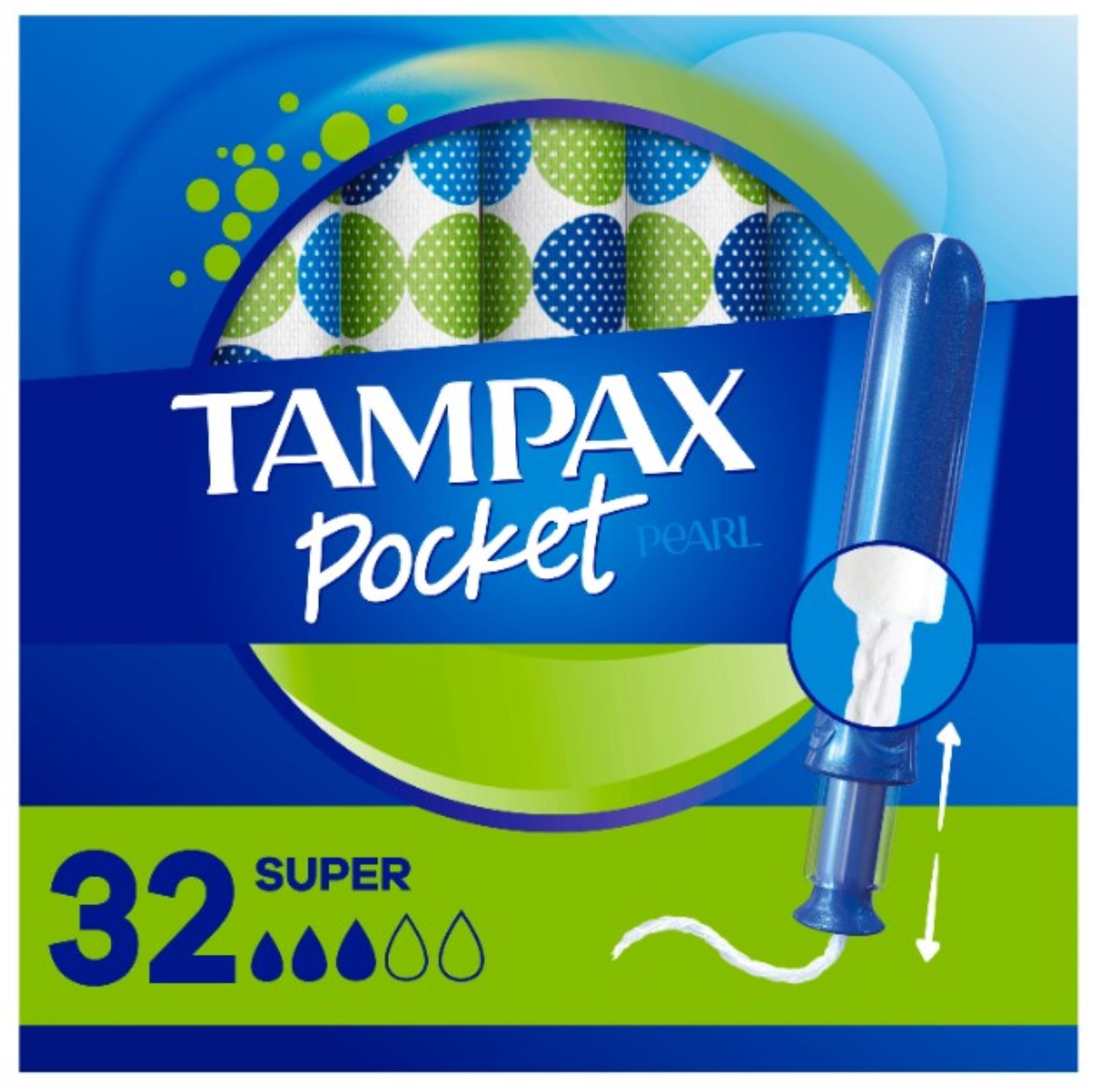 Tampax Pearl Compact Tampons with LeakGuard Braid, Super, 32 Ct ...