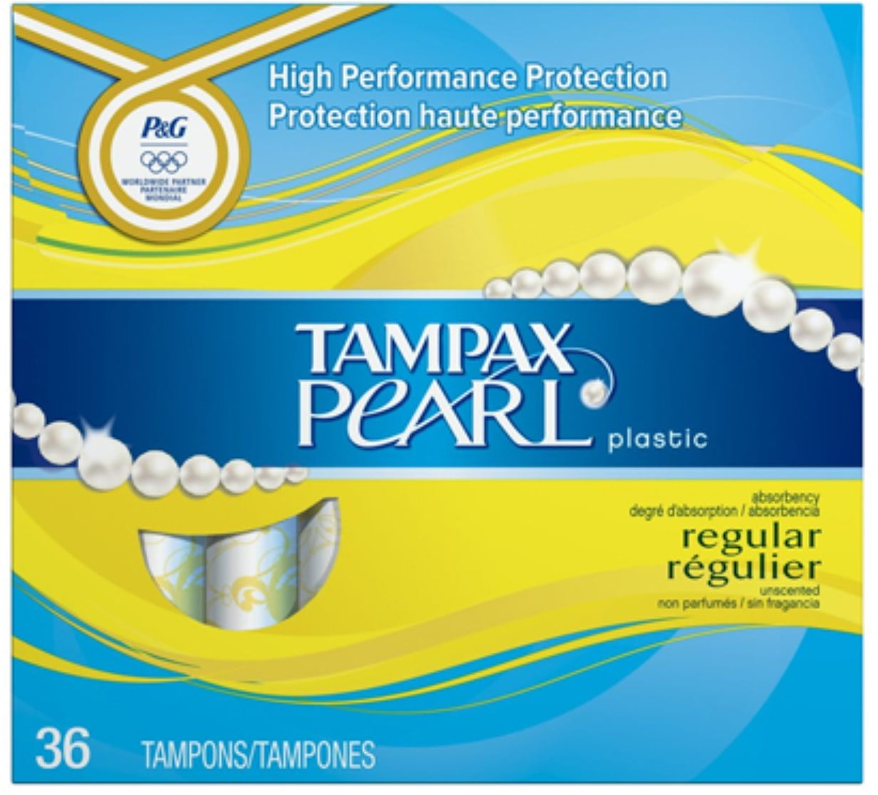 Tampax Pearl Plastic Regular Absorbency Tampons, Unscented 36 ea (Pack ...