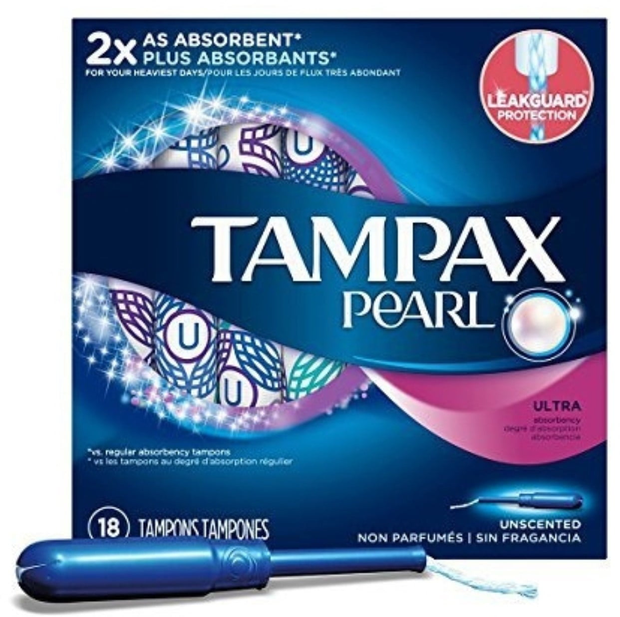 Tampax Pearl Plastic Tampons Ultra Unscented Ultra Absorbency 18 Each ...
