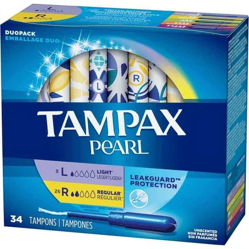 Tampax Pearl Tampons Duo Pack Light And Regular Absorbency, Unscented ...