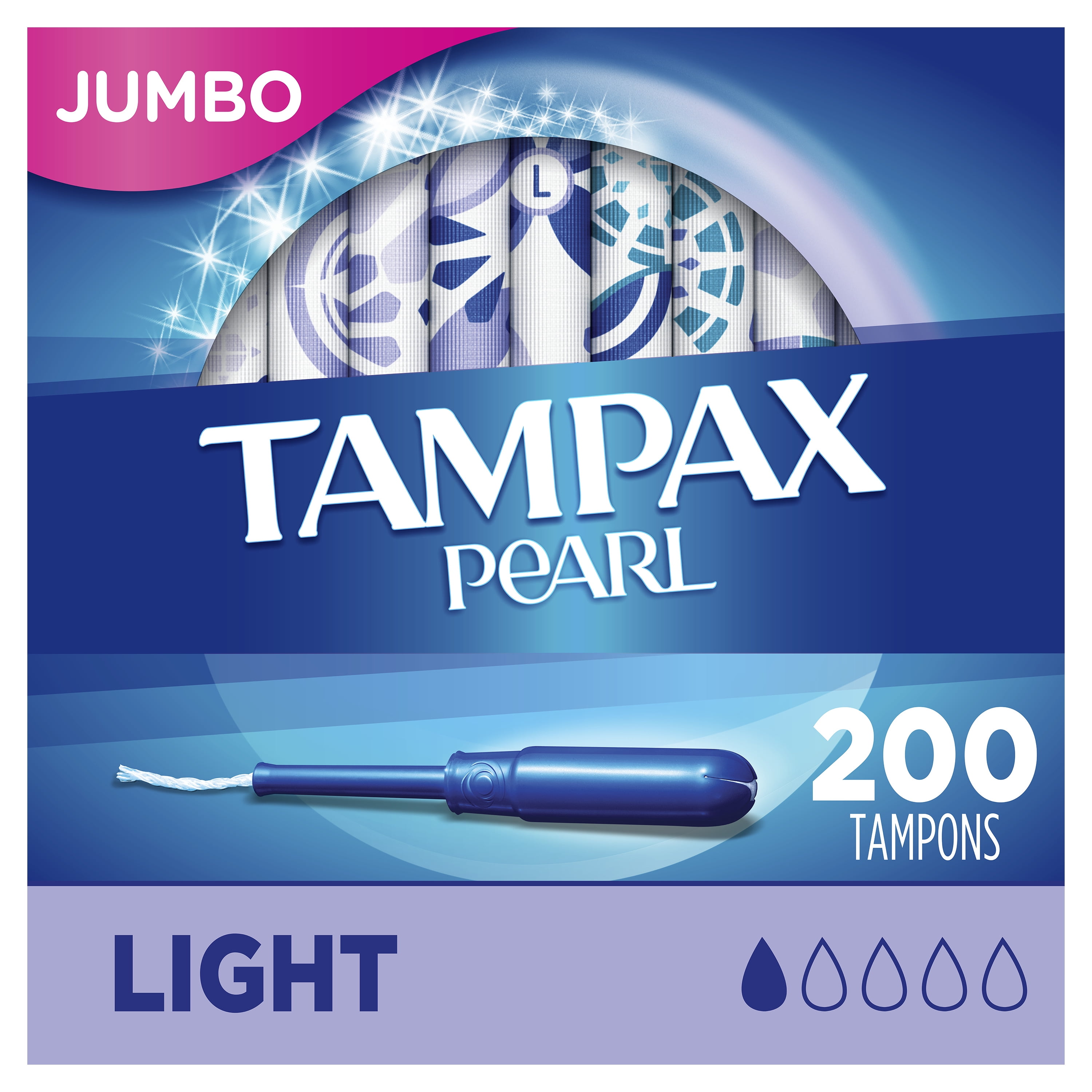 Tampax Pearl Light Absorbency Plastic Tampons, Unscented, 200 ct - Walmart.com