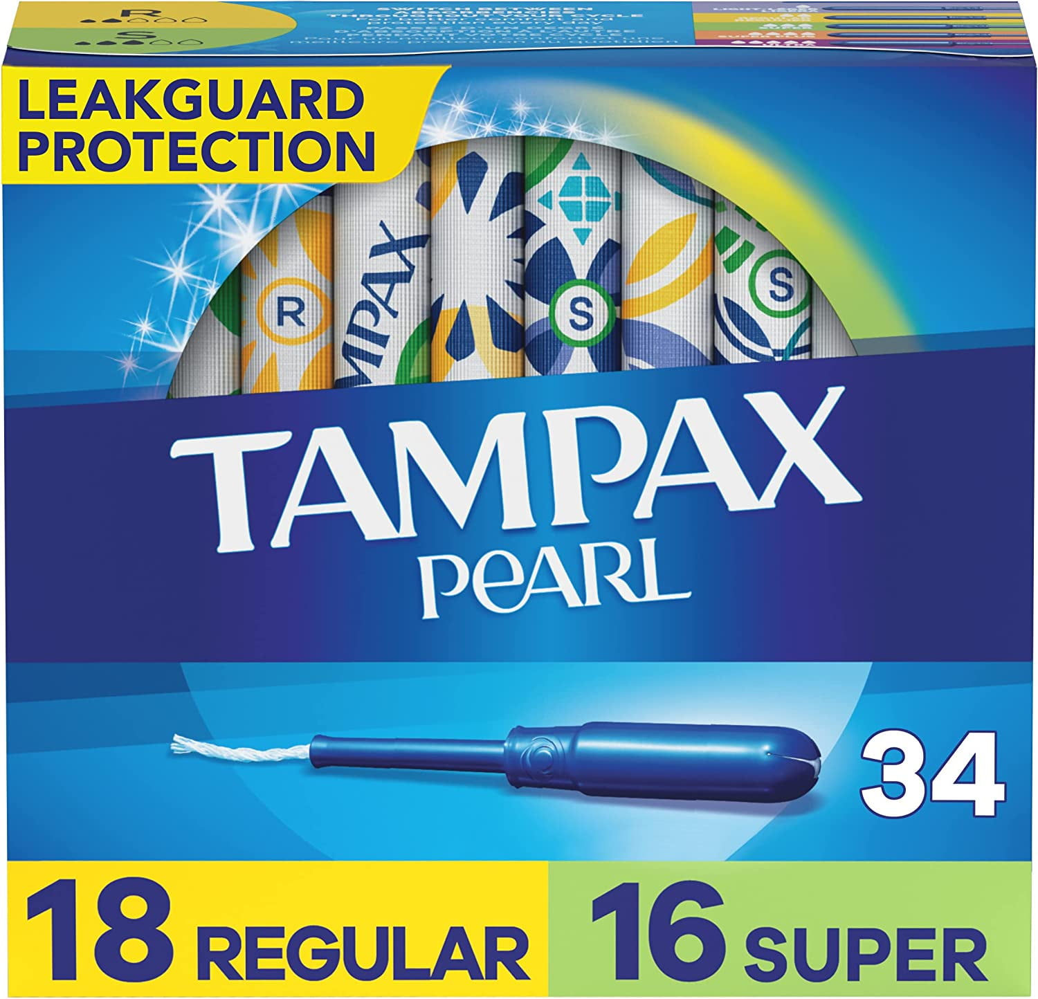 Tampax Pearl Tampons Multipack, Regular/Super Absorbency, With ...