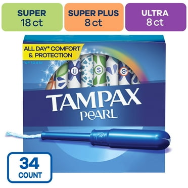 Tampax Pearl Tampons Multipack, Light/Regular/Super Absorbency, With ...