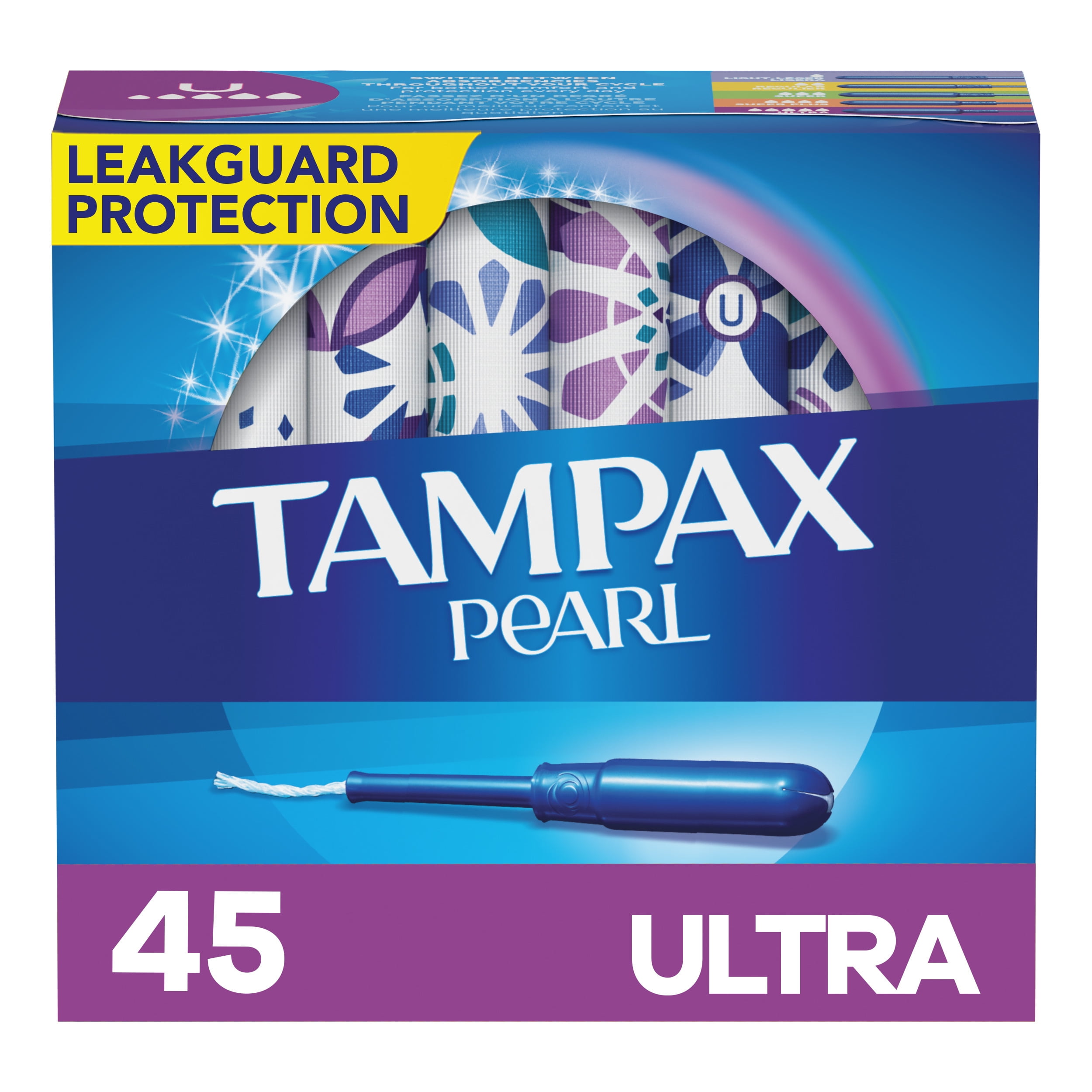 Tampax Pearl Tampons Ultra Absorbency with LeakGuard Braid, 45 Count ...