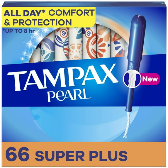 Tampax Pearl Tampons with LeakGuard Braid, Super Plus Absorbency, 66 ...