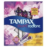 Tampax Pocket Radiant Compact Plastic Tampons, Unscented, Regular, 16 ...