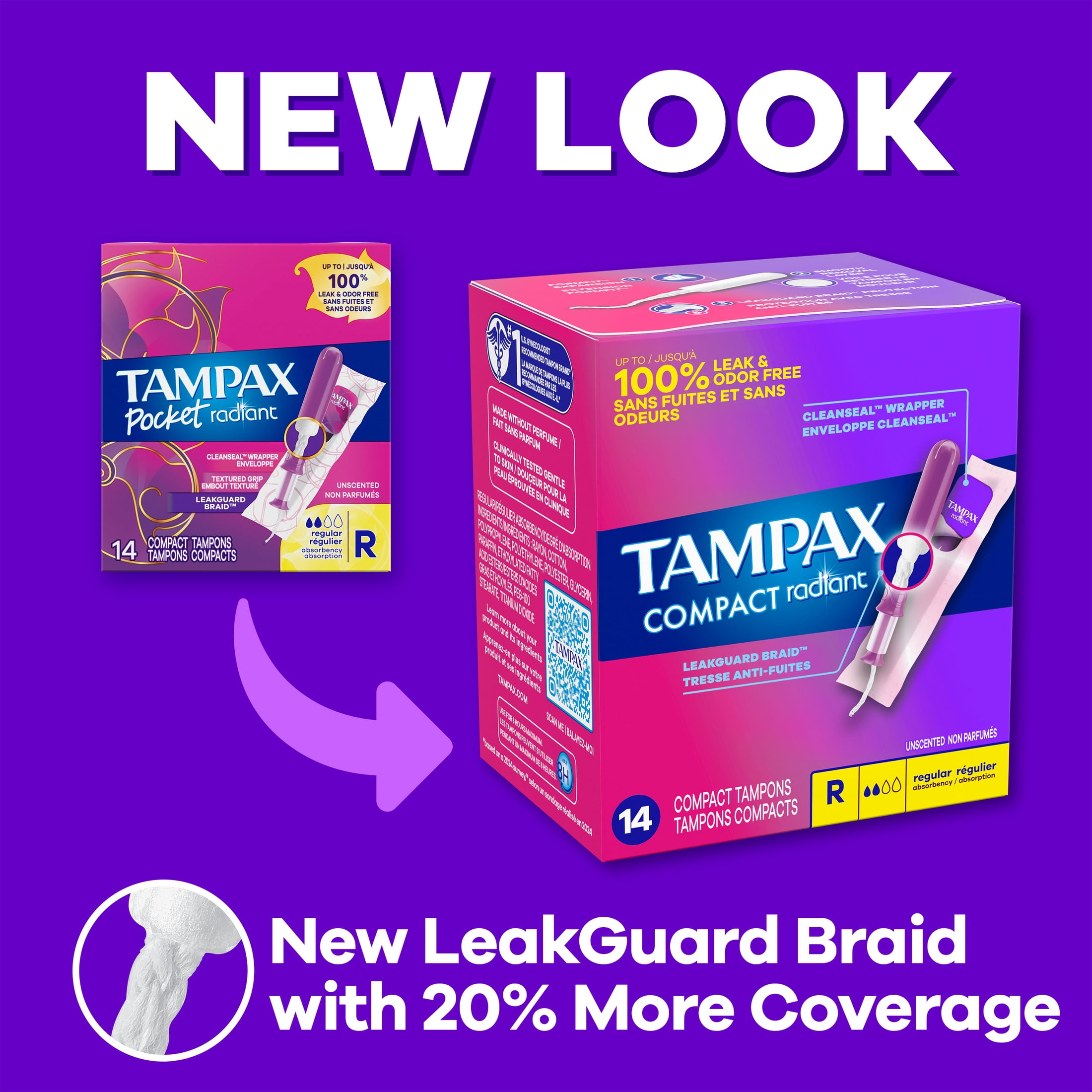 Tampax Brand Pocket Radiant Tampons, Super Absorbency, Leak Protection ...