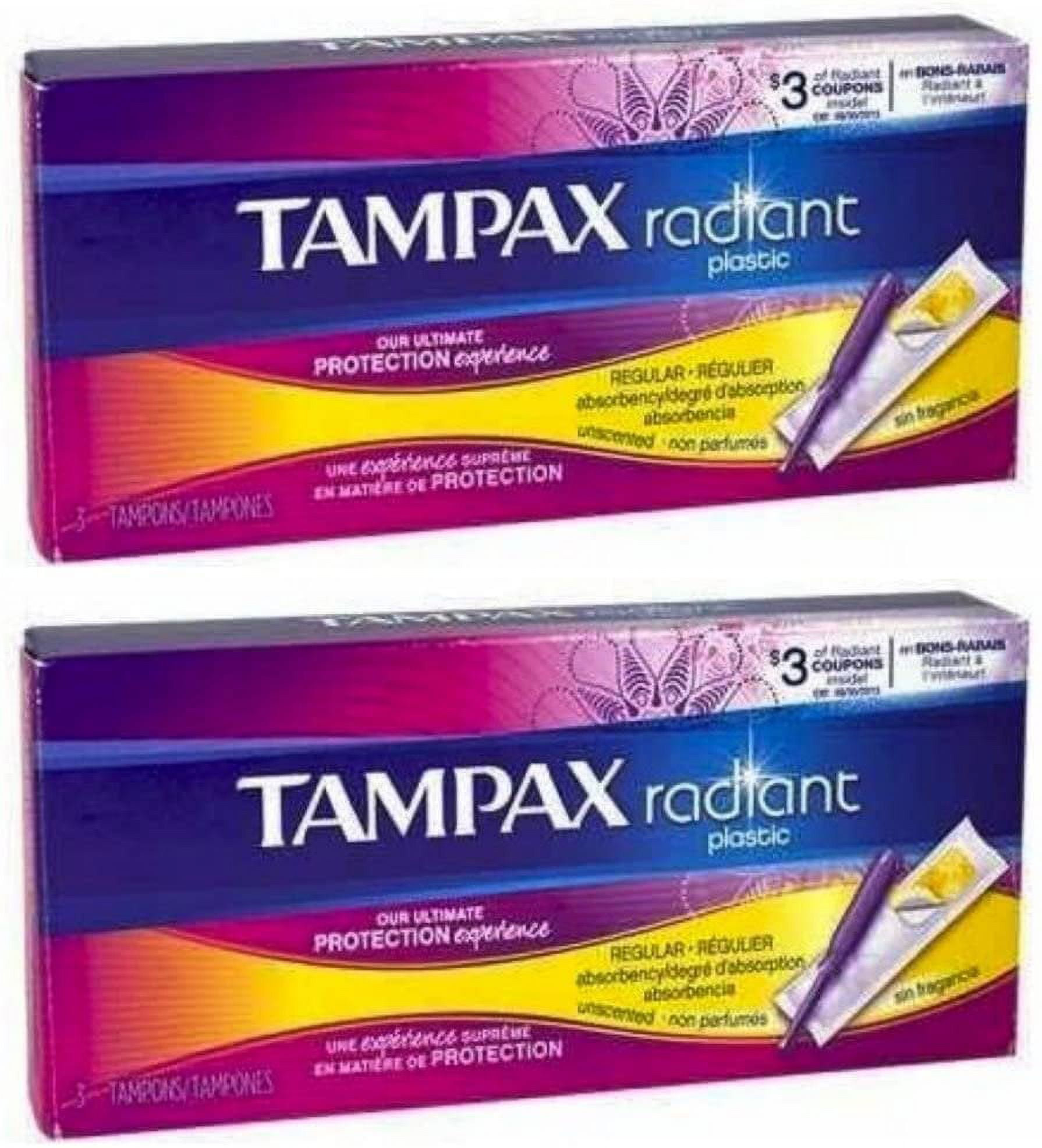 Tampax Radiant Plastic Regular Unscented, 2 Pack of 3, 6 Total ...