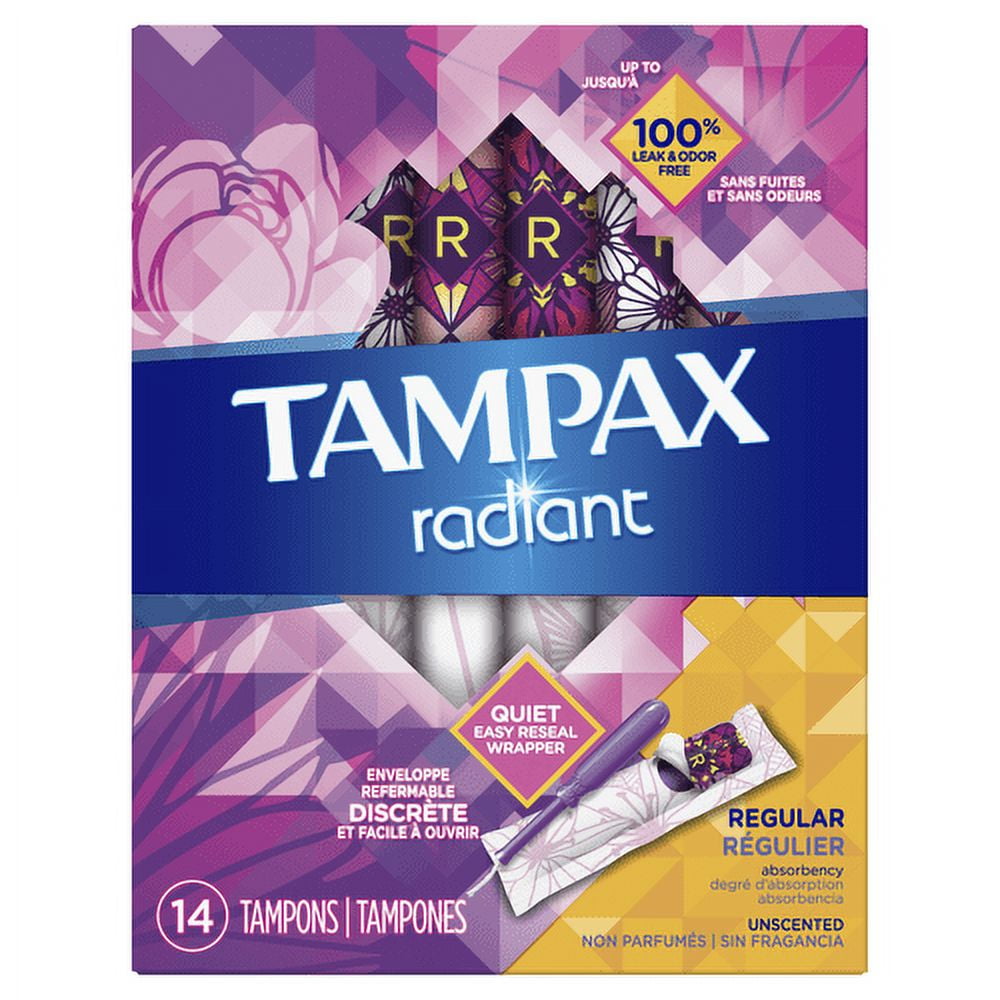 Tampax Radiant Regular Absorbency Plastic Tampons, Unscented (Pack of ...