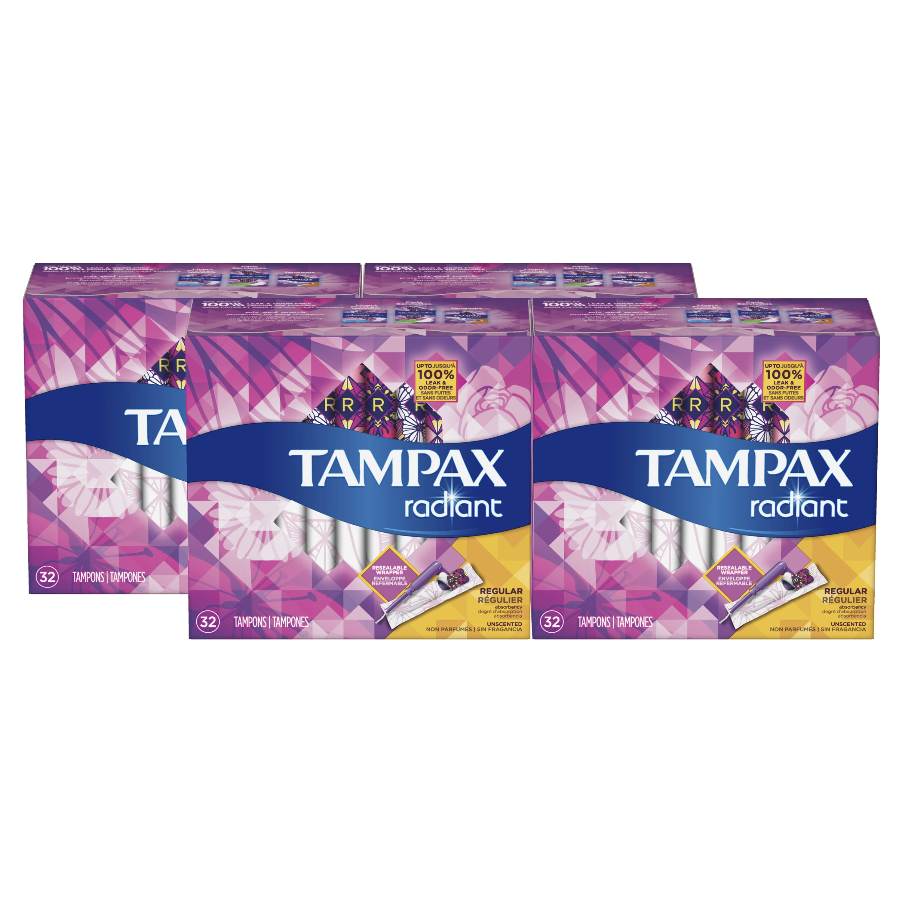Tampax Radiant Regular Plastic Tampons, Unscented, 128 Count - Walmart.com
