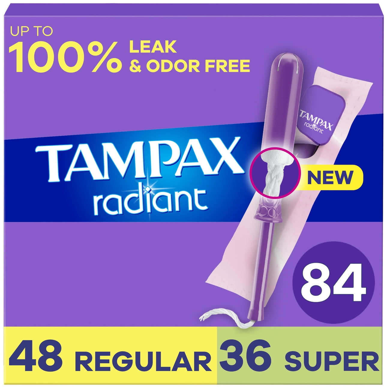 Tampax Radiant Tampons Multipack, with LeakGuard Braid, Regular/Super ...