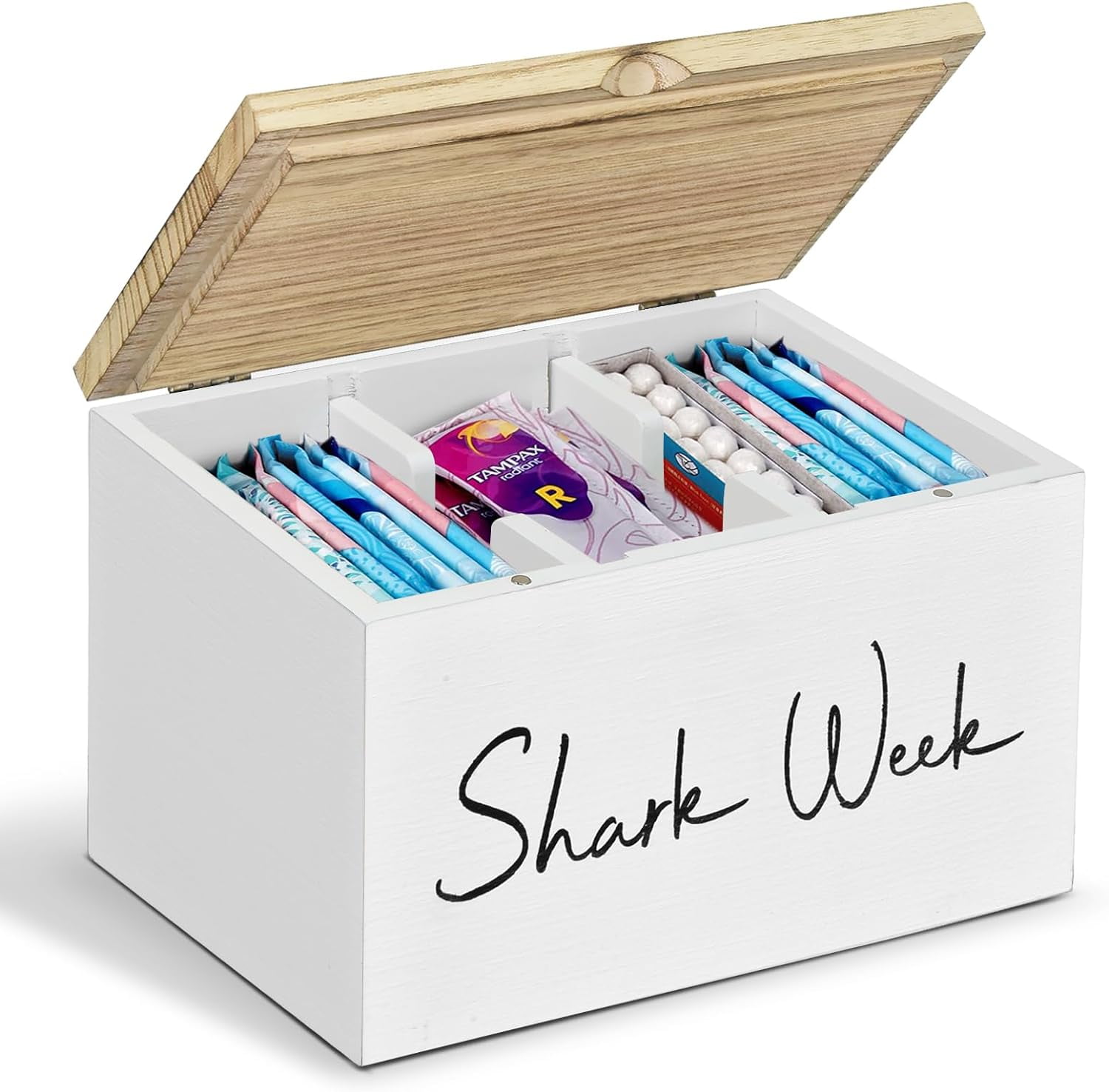 Tampon Holder for Bathroom with Lid, Shark Week Tampon Storage Pad ...