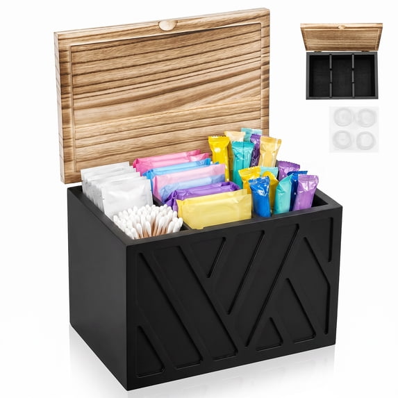 Tampon Holder Wood Feminine Product Storage Box for Bathroom, 3 ...