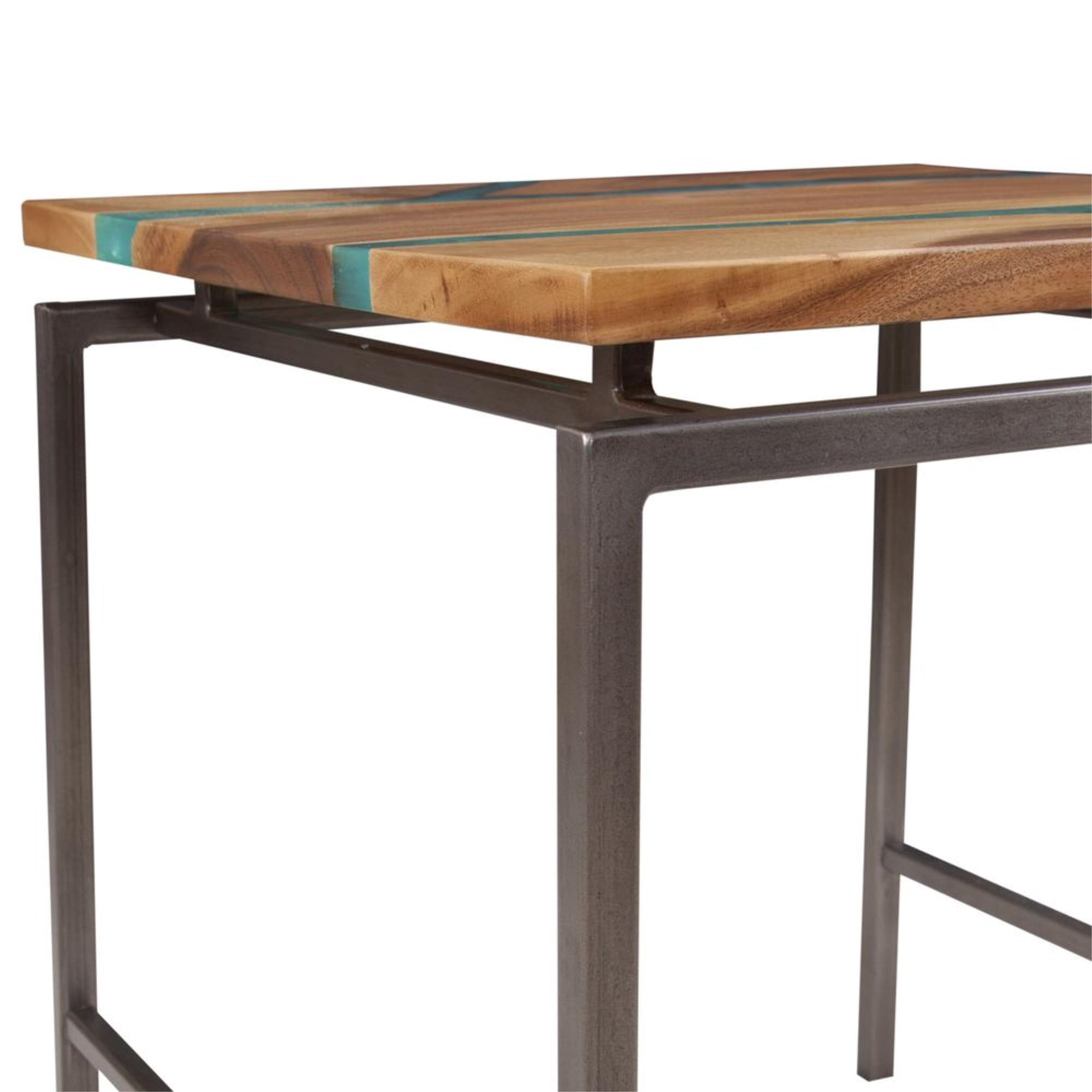 Steve Silver Tamra End Table, Rustic Acacia Wood and Emerald Resin Top ...