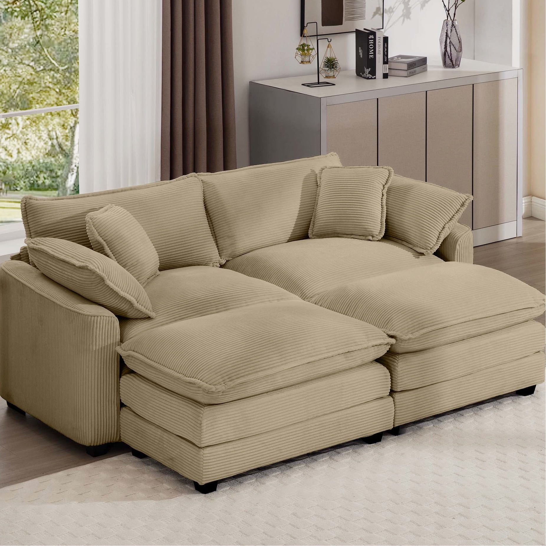 Tan 2-seater corduroy sofa, four color options - Adaptable to different ...