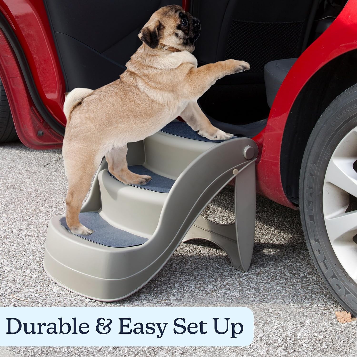 Tan 3-Step Durable Pet Stairs - Safety Locking Pins, for Small Dogs ...