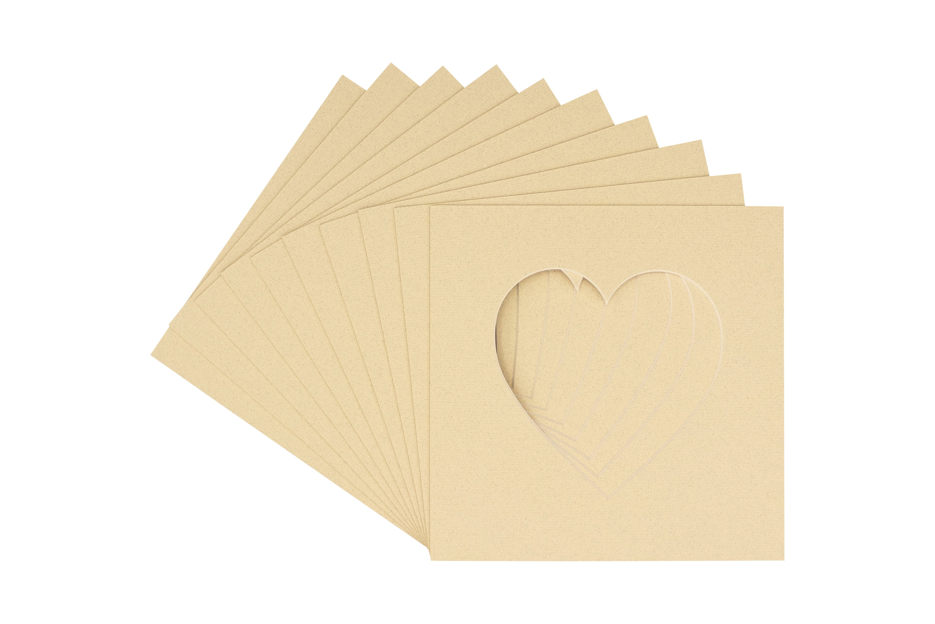Tan Acid Free 7x7 Heart Picture Frame Mat with White Core Bevel Cut for ...