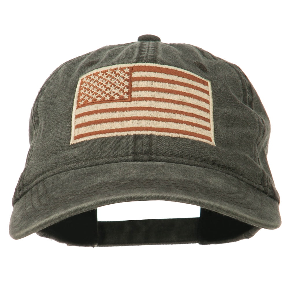 Tan American Flag Embroidered Washed Cap - Black OSFM - Walmart.com