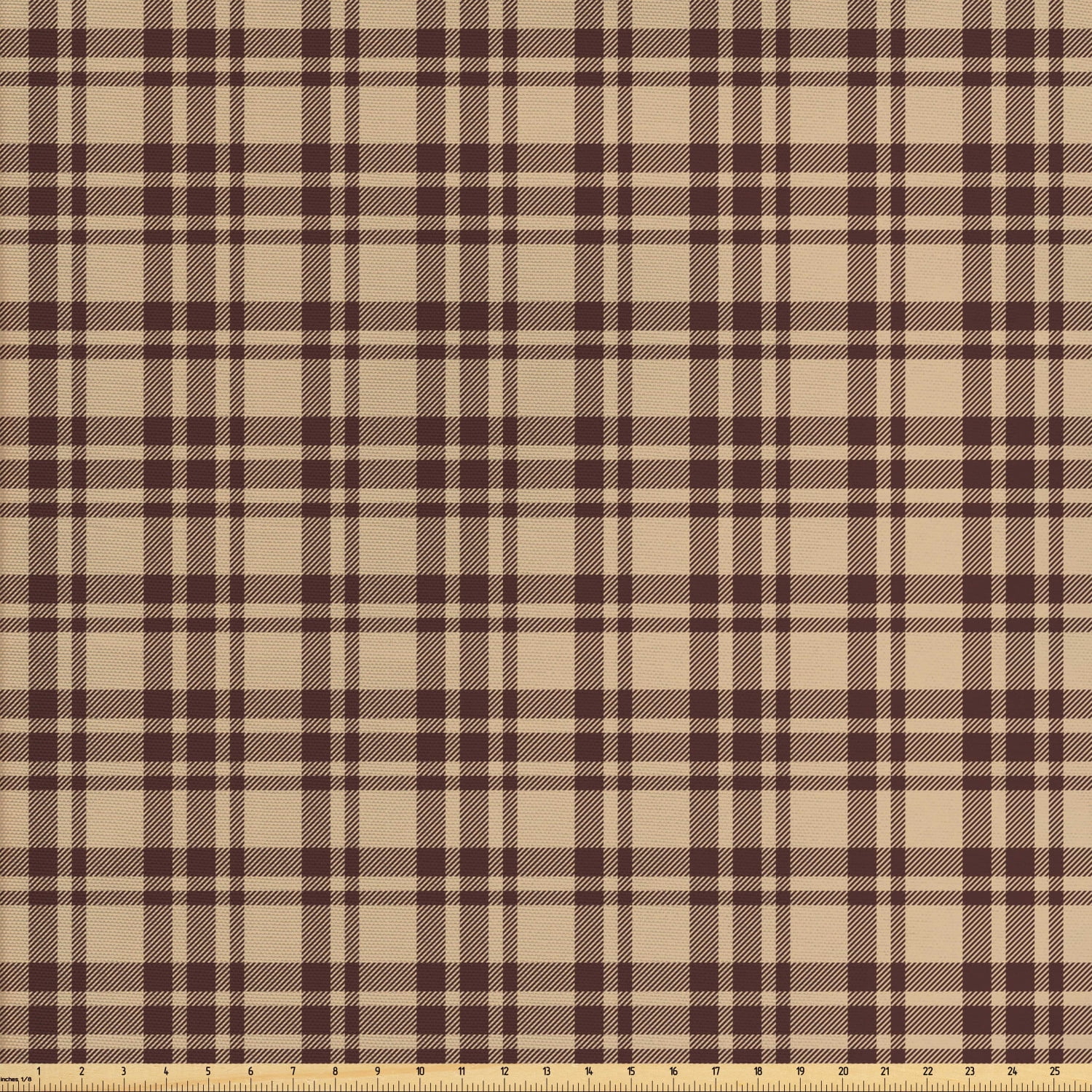 Tan and Brown Fabric by the Yard, Old Fashioned Check Plaid Pattern ...