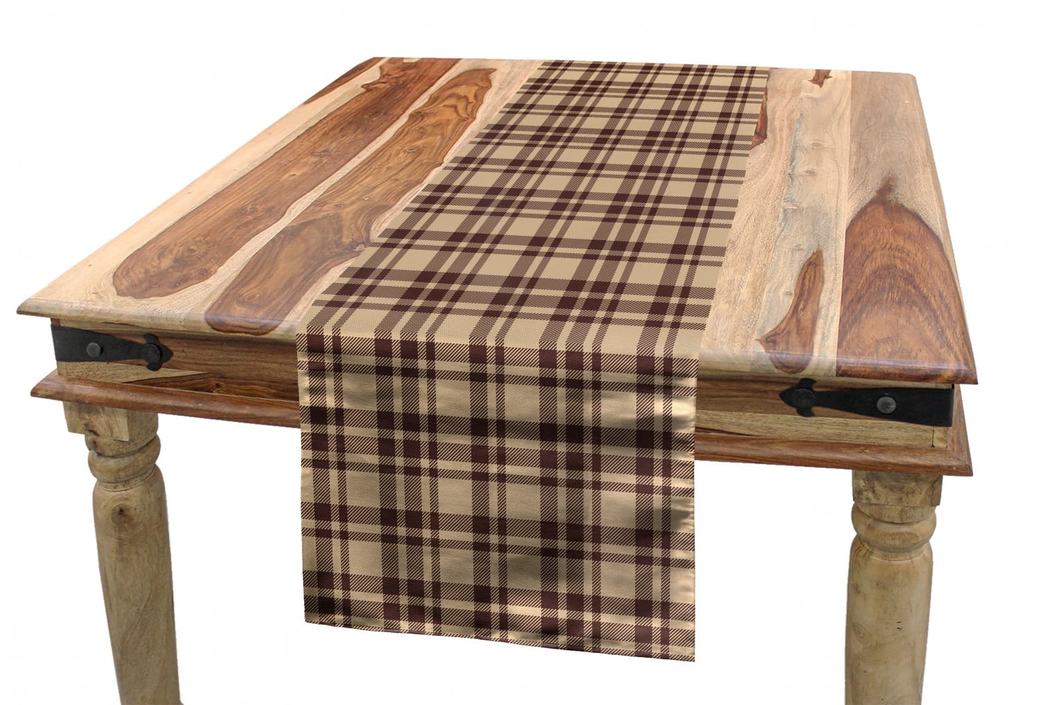 Tan and Brown Table Runner, Old Fashioned Check Plaid Pattern Scottish ...