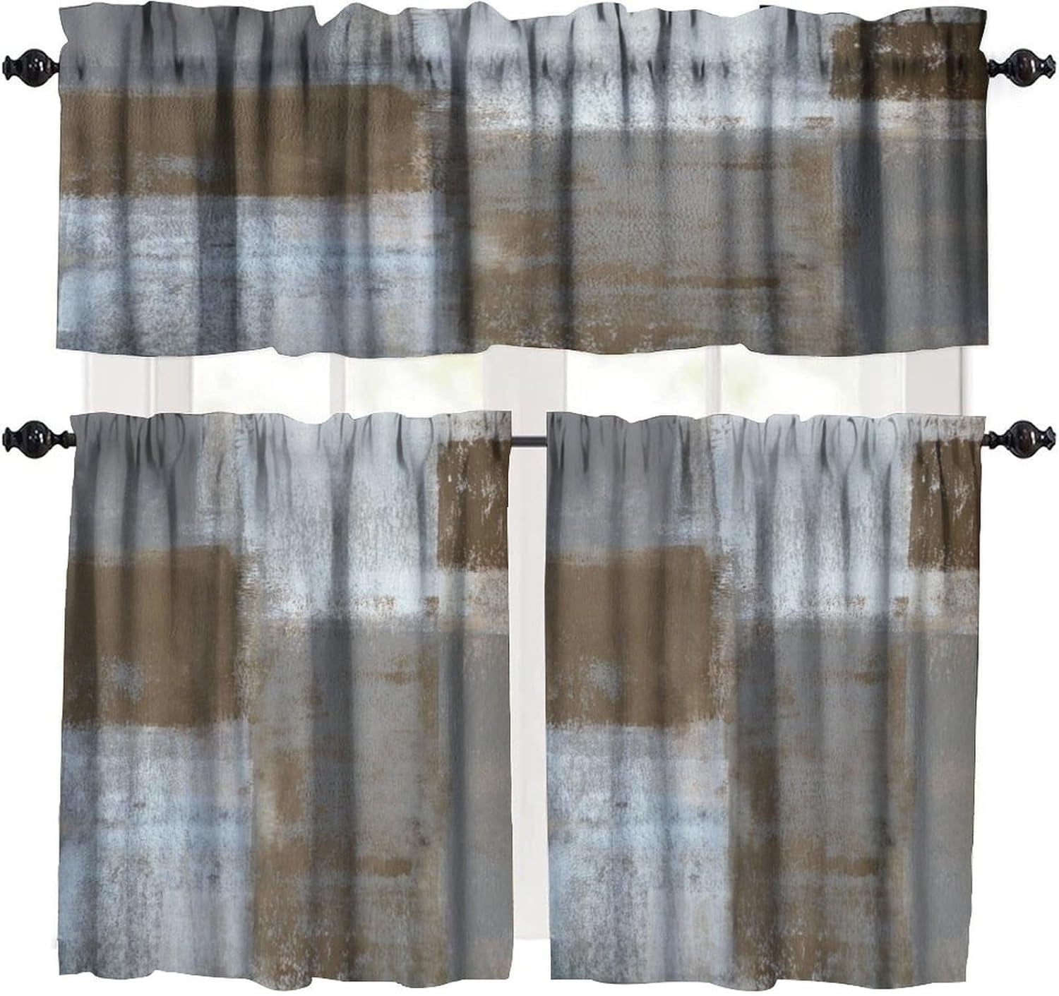 Tan Brown Window Valance Curtains Retro Farmhouse Grey Pattern Short ...